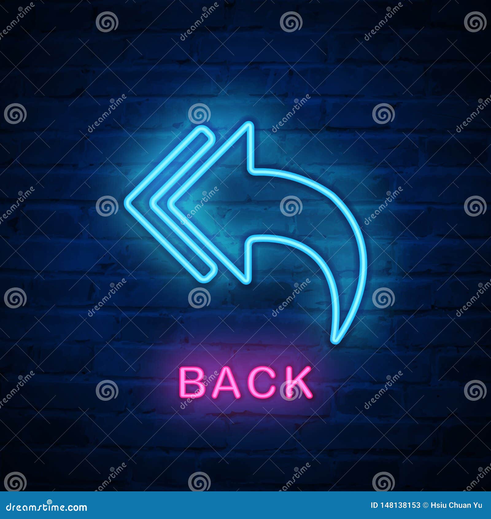 Vector Illuminated Neon Light Icon Sign Return Back Arrow Stock Vector ...