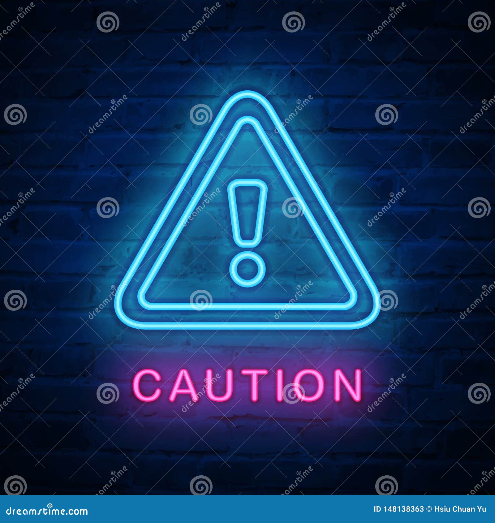 Vector Illuminated Neon Light Icon Sign Triangle Caution Stock Vector ...