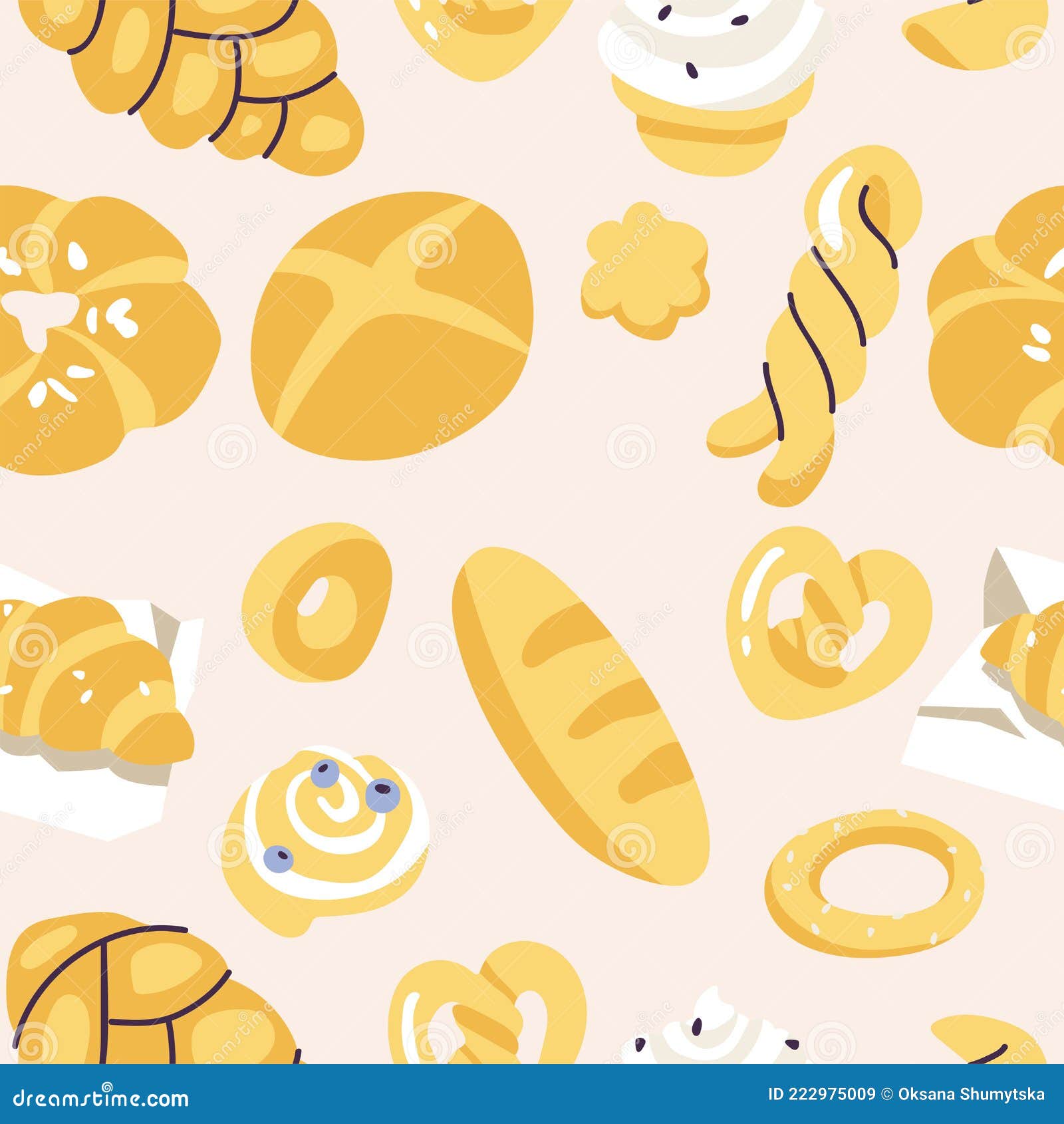 Vector Illustartion Assortment of Different Pastries. Seamless Pattern ...