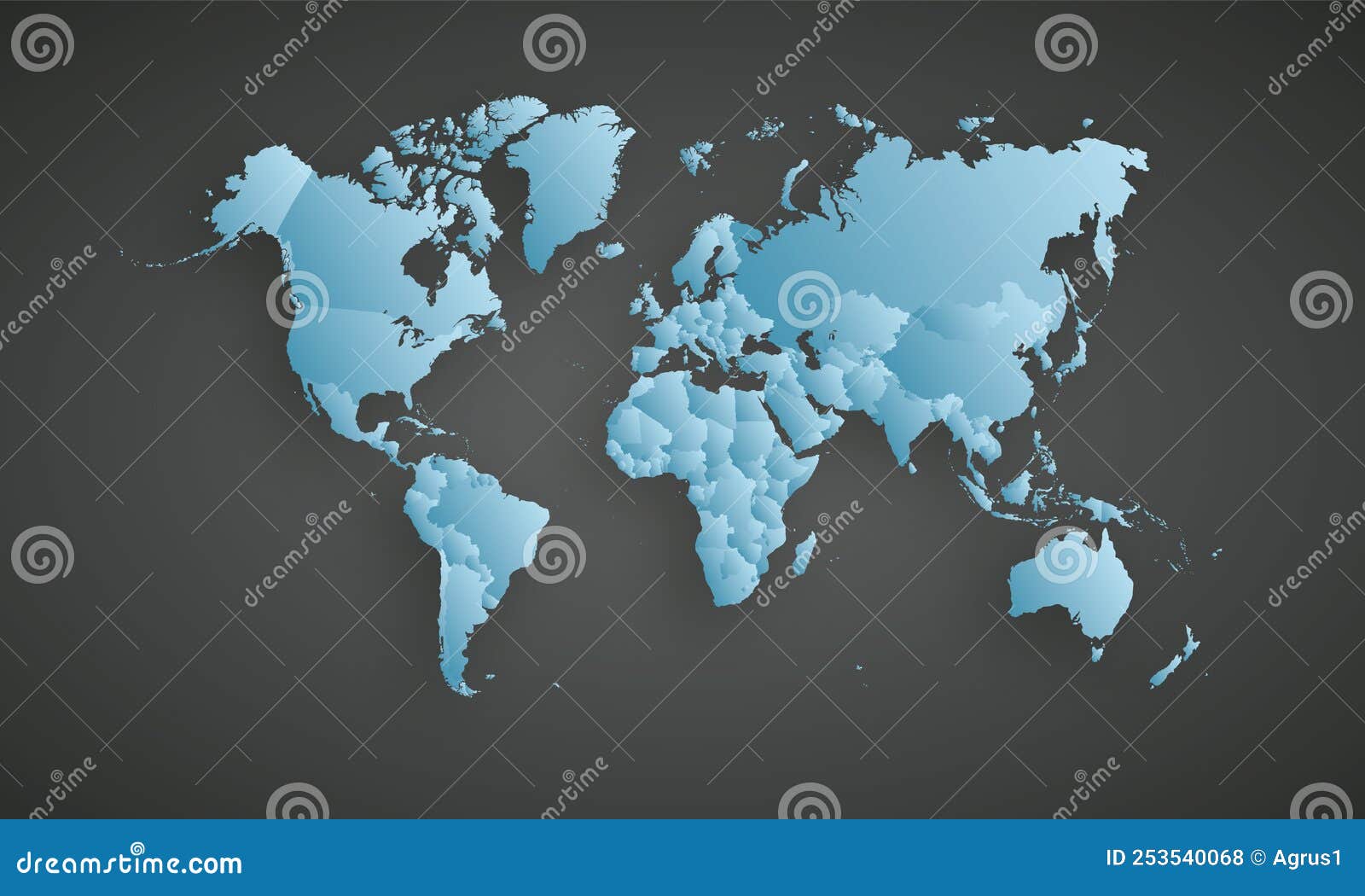 Vector Illustartion of Blue Colored World Map with Shadow on Gray ...