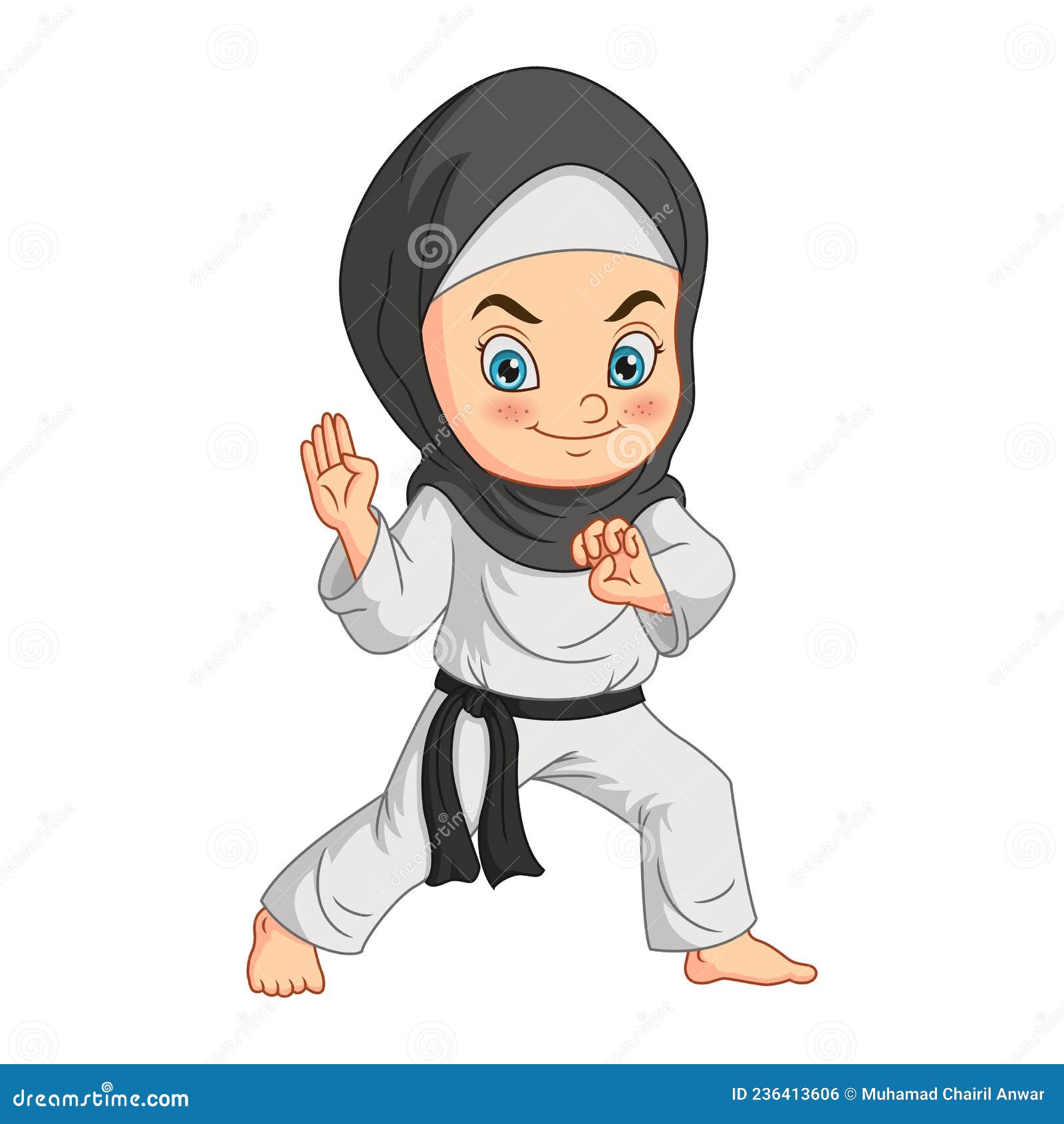 Cartoon Muslim Girl Doing Practicing Karate Stock Vector - Illustration ...