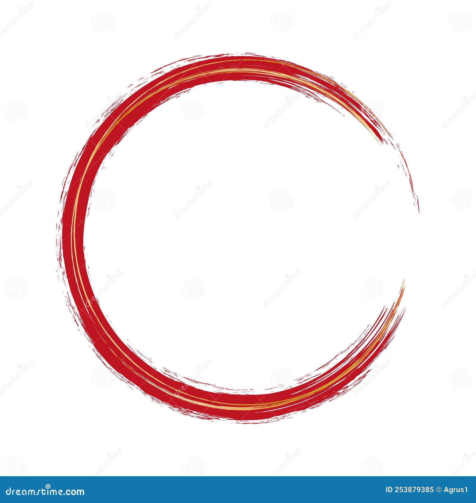 Vector Illustartion of Red Colored Round Brush Painted Banner with Gold ...