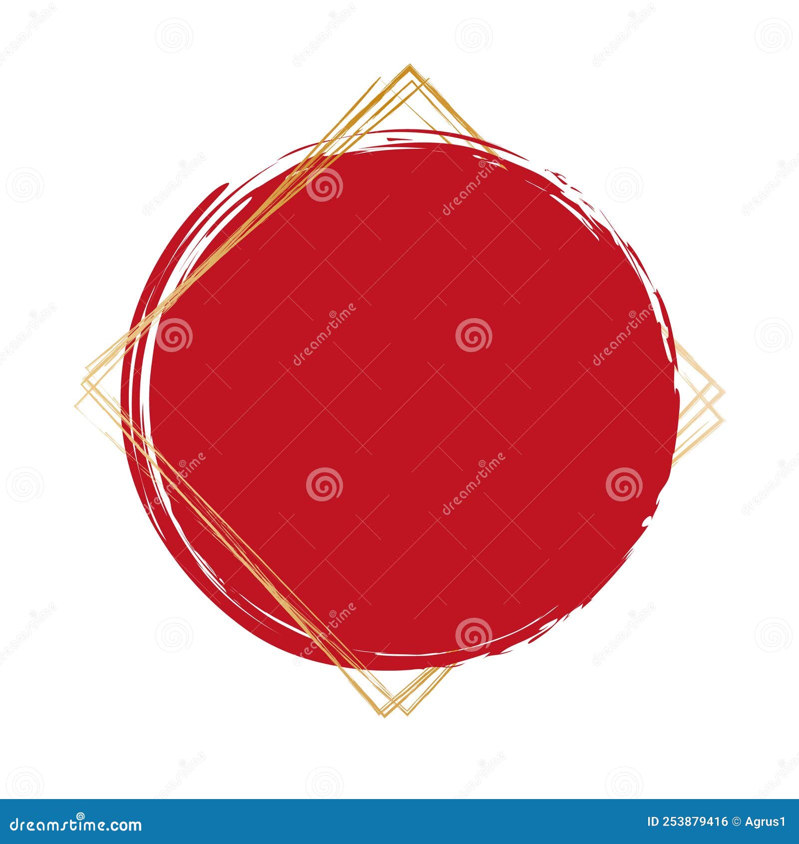 Vector Illustartion of Red Colored Round Brush Painted Banner with Gold ...