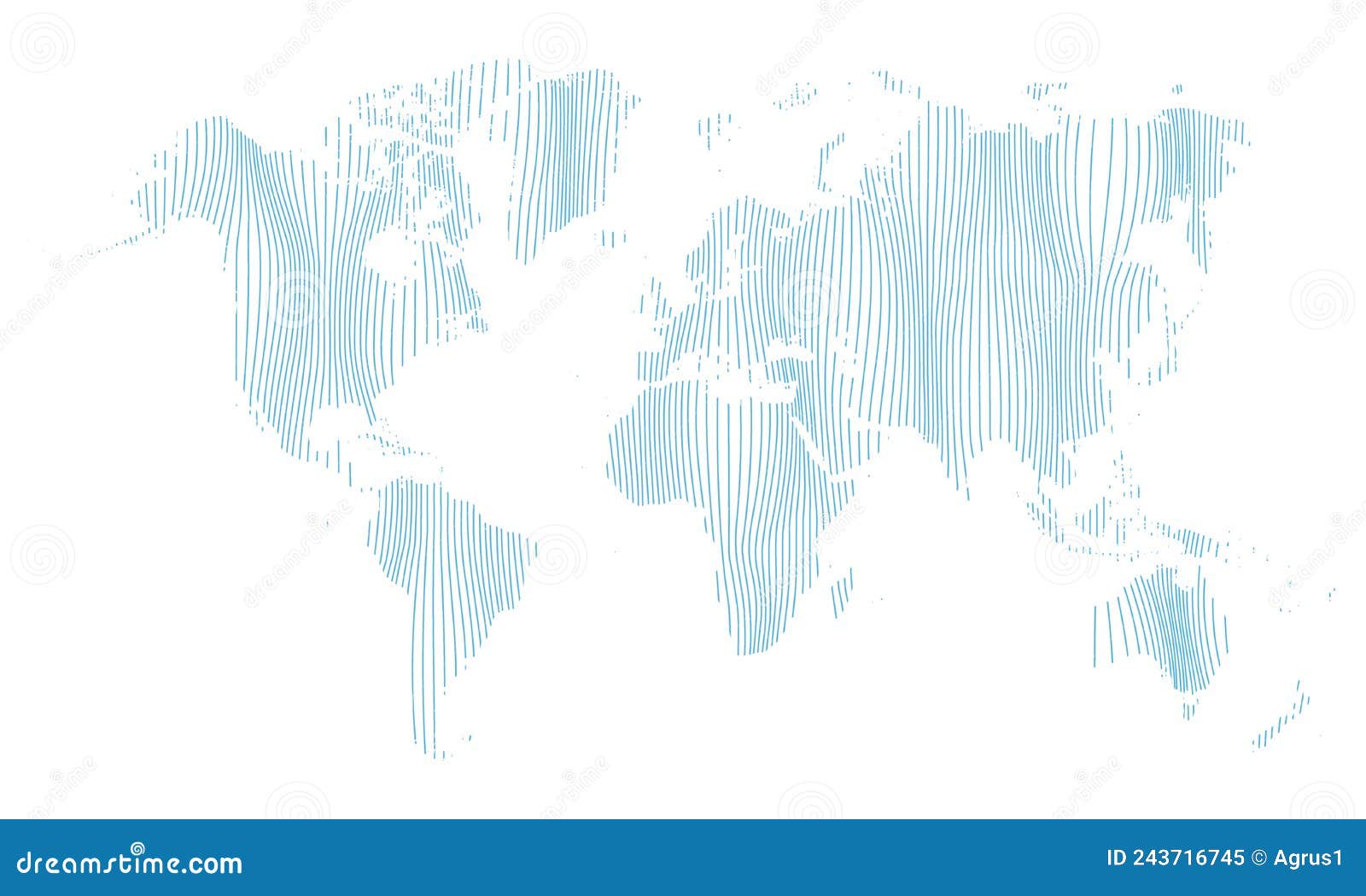 Vector Illustartion of Striped Blue Colored World Map on White ...