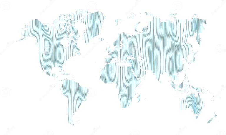 Vector Illustartion of Striped Blue Colored World Map on White ...