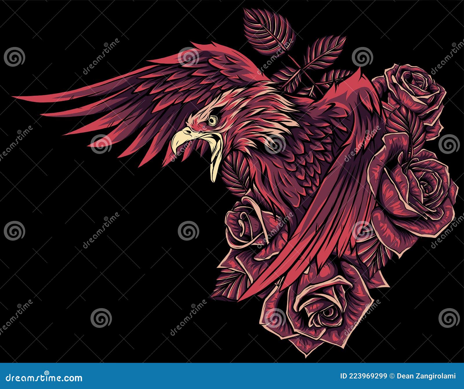 Vector Illustraion of Eagle with Flower Roses Stock Vector ...
