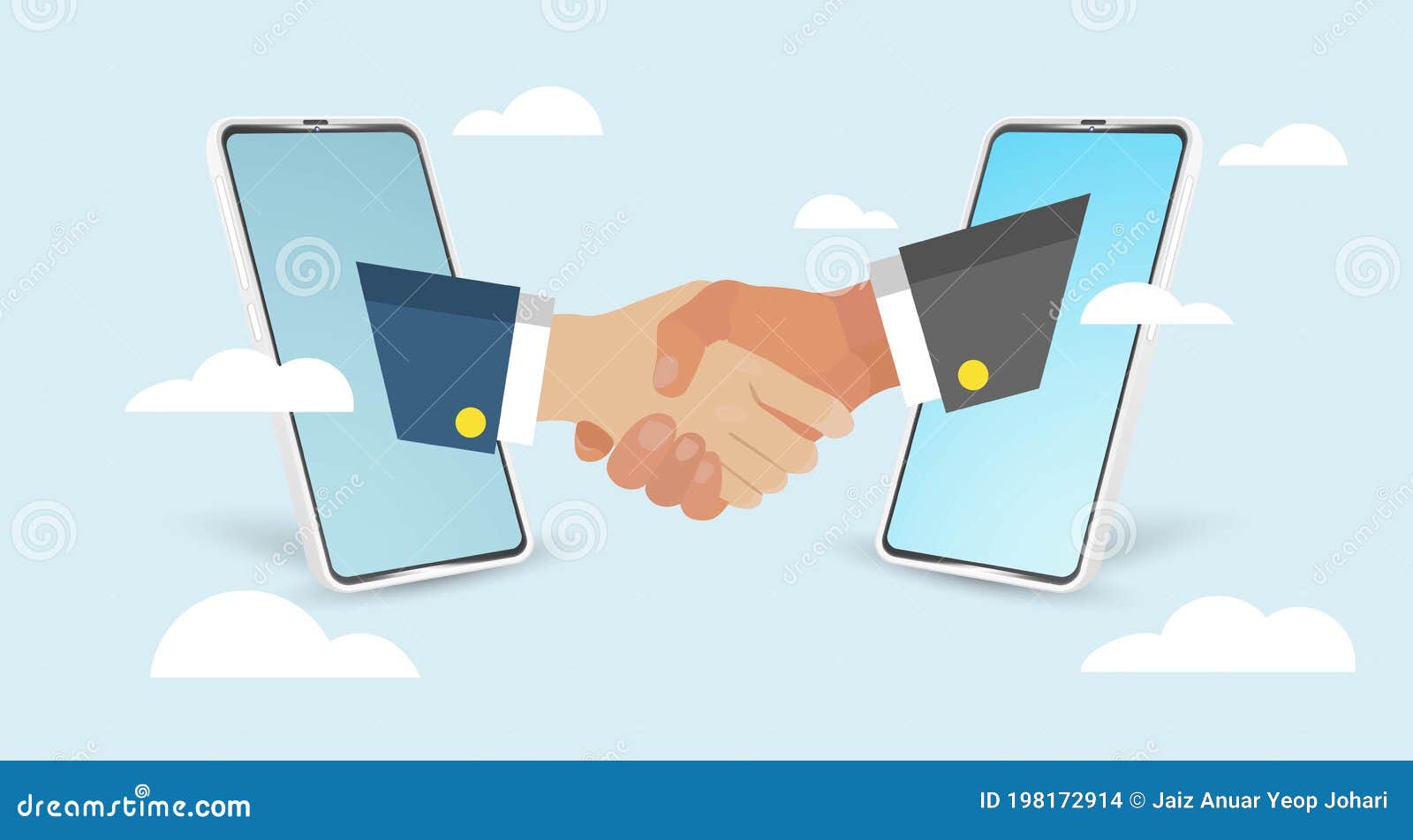 Illustration of Hand Shake Via Two Mobile Phone. Cybersecurity of Zero ...
