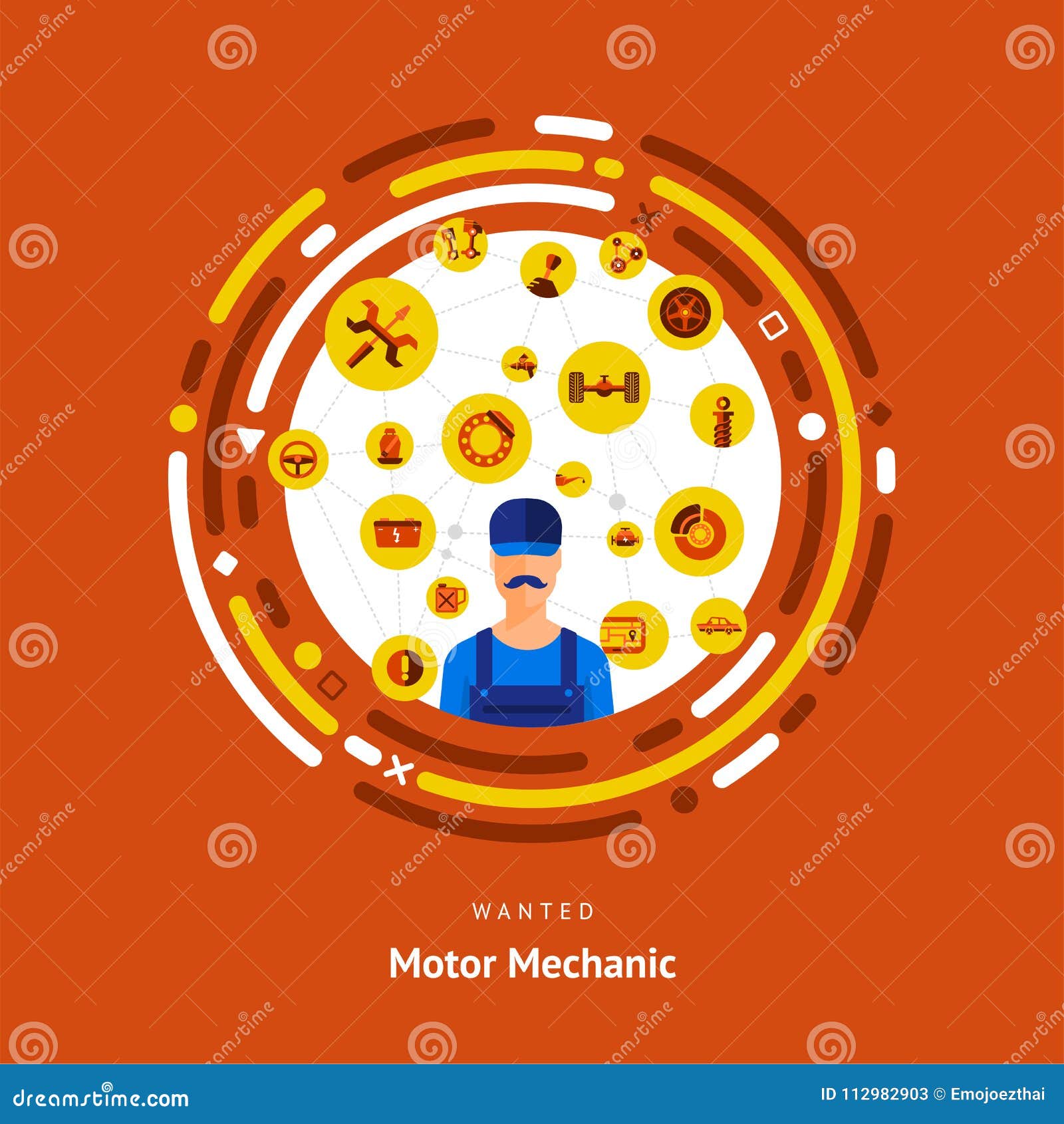 Vector Illustrate Flat Design Concept Motor Mechanician Skill. Stock ...