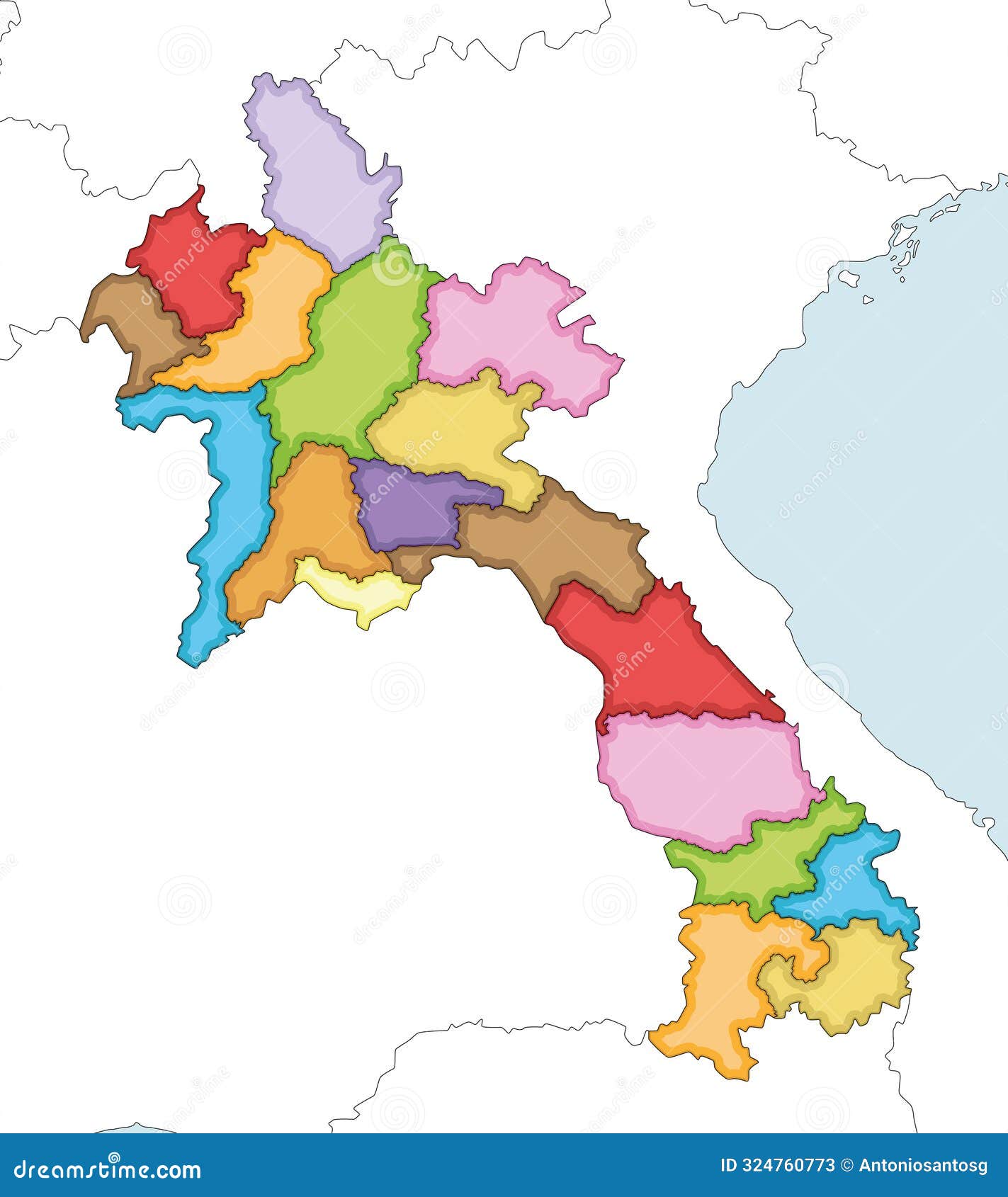 Vector Illustrated Regional Blank Map Of Laos With Provinces And Administrative Divisions, And ...