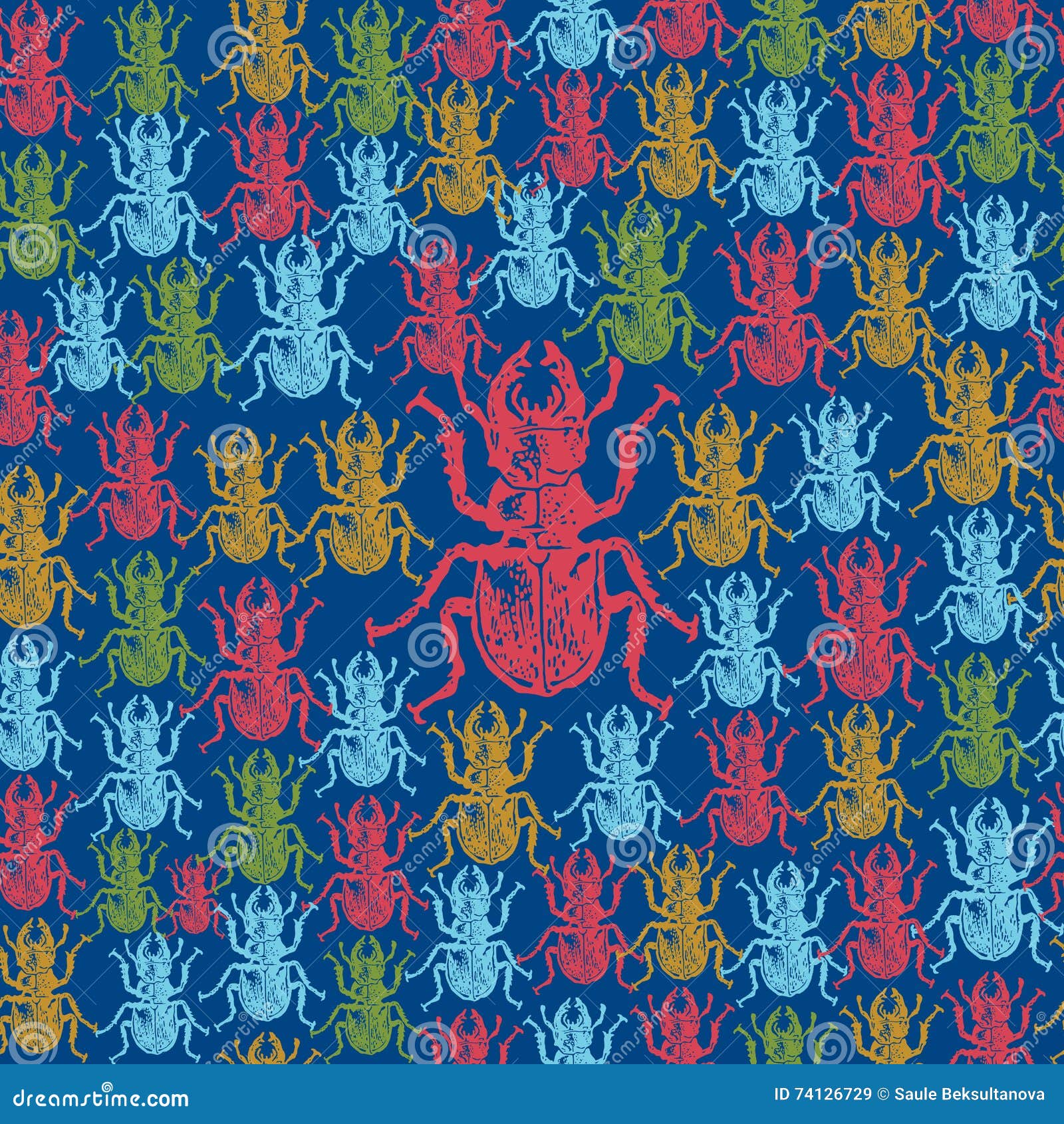 Vector Illustrated Seamless Stag-beetle Pattern Stock Illustration ...