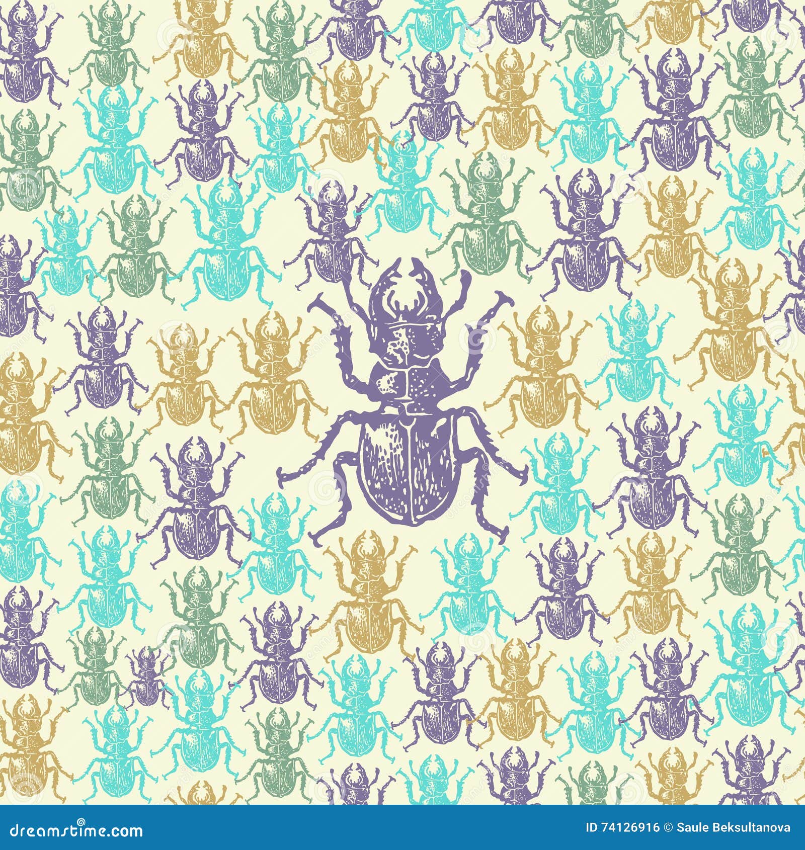 Vector Illustrated Seamless Stag-beetle Pattern Stock Illustration ...