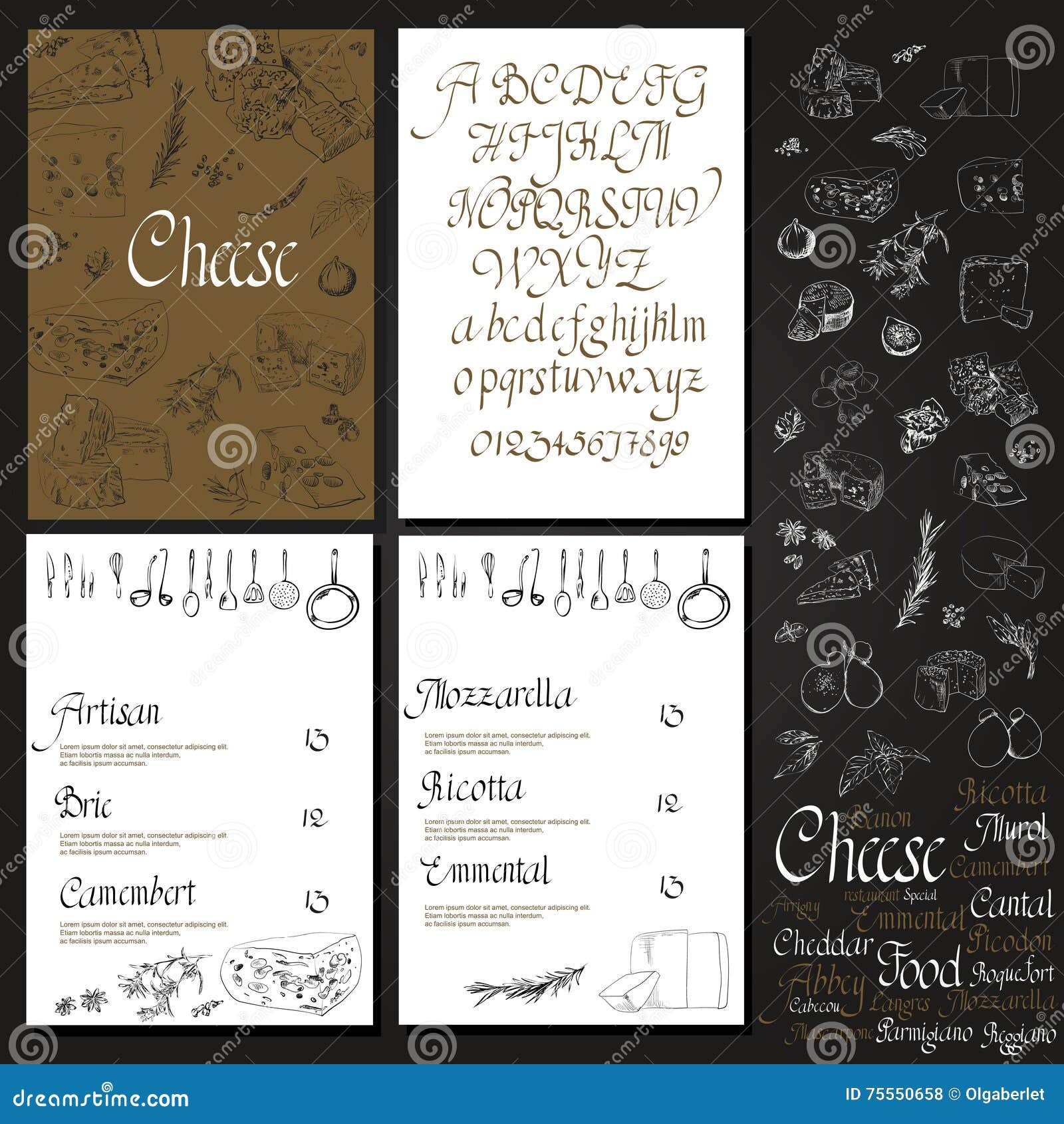 Vector Illustrated Set Cheese Menu. Stock Illustration - Illustration ...