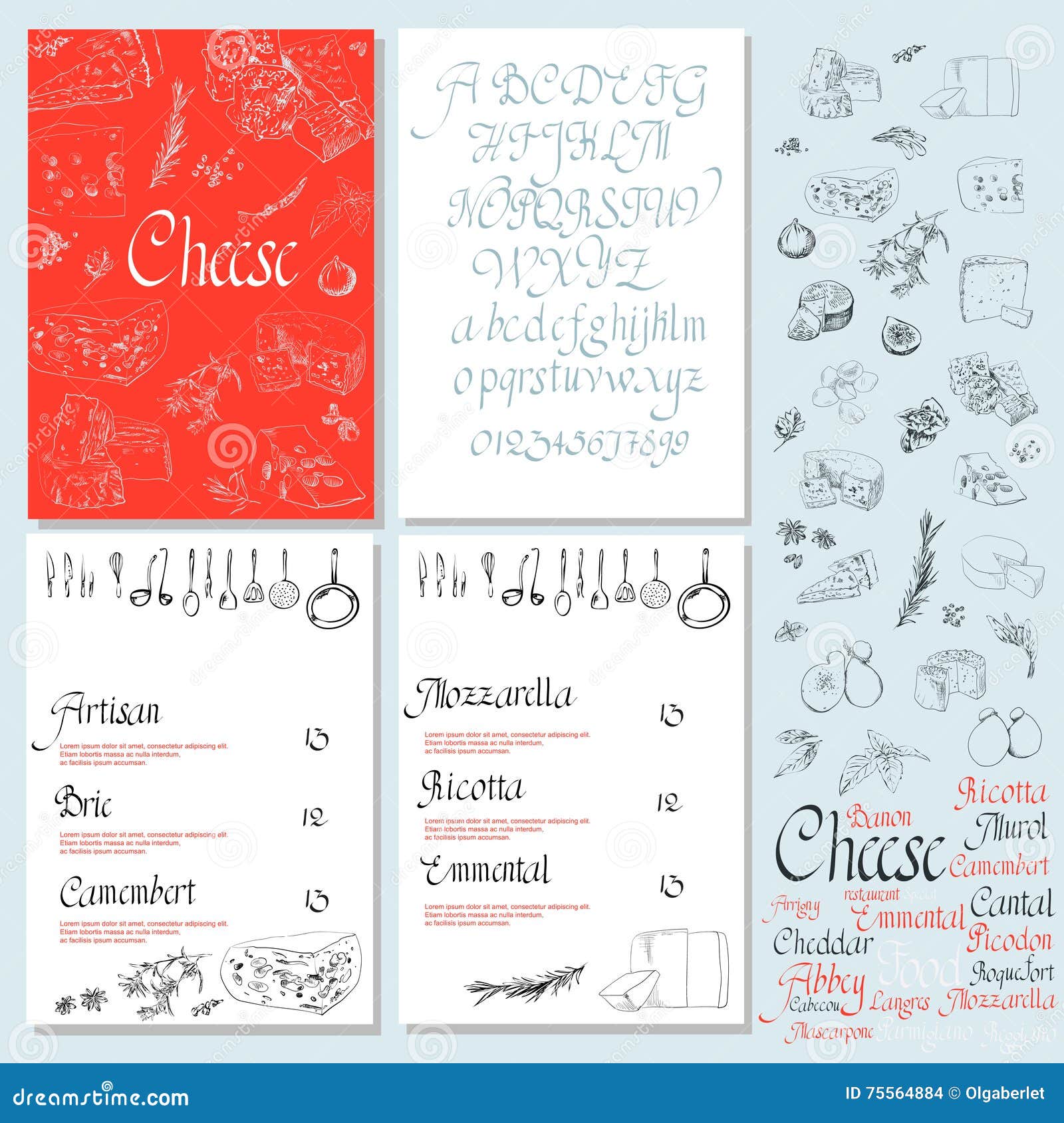 Vector Illustrated Set Cheese Menu. Stock Illustration - Illustration ...