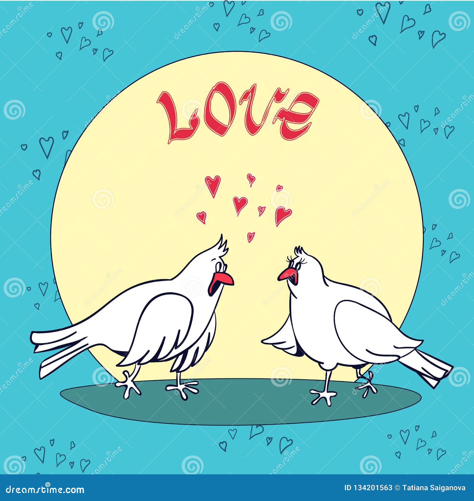 Vector Illustratie Gestileerd Groen Hart Liefde En Duiven Vector ...