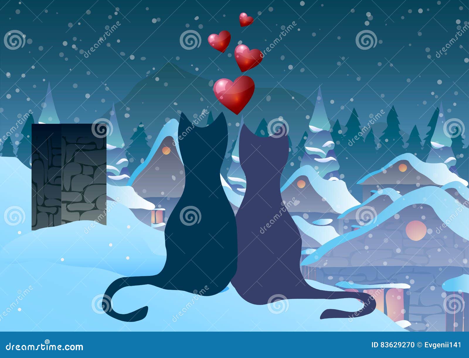 Vector Illustratie Twee Katten Op Dak Vector Illustratie - Illustration ...