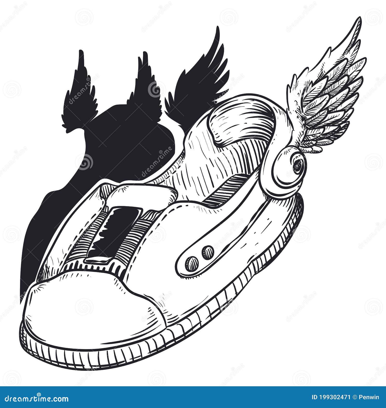 Winged Shoes Ready For The Race In Hand Drawn Style, Vector ...