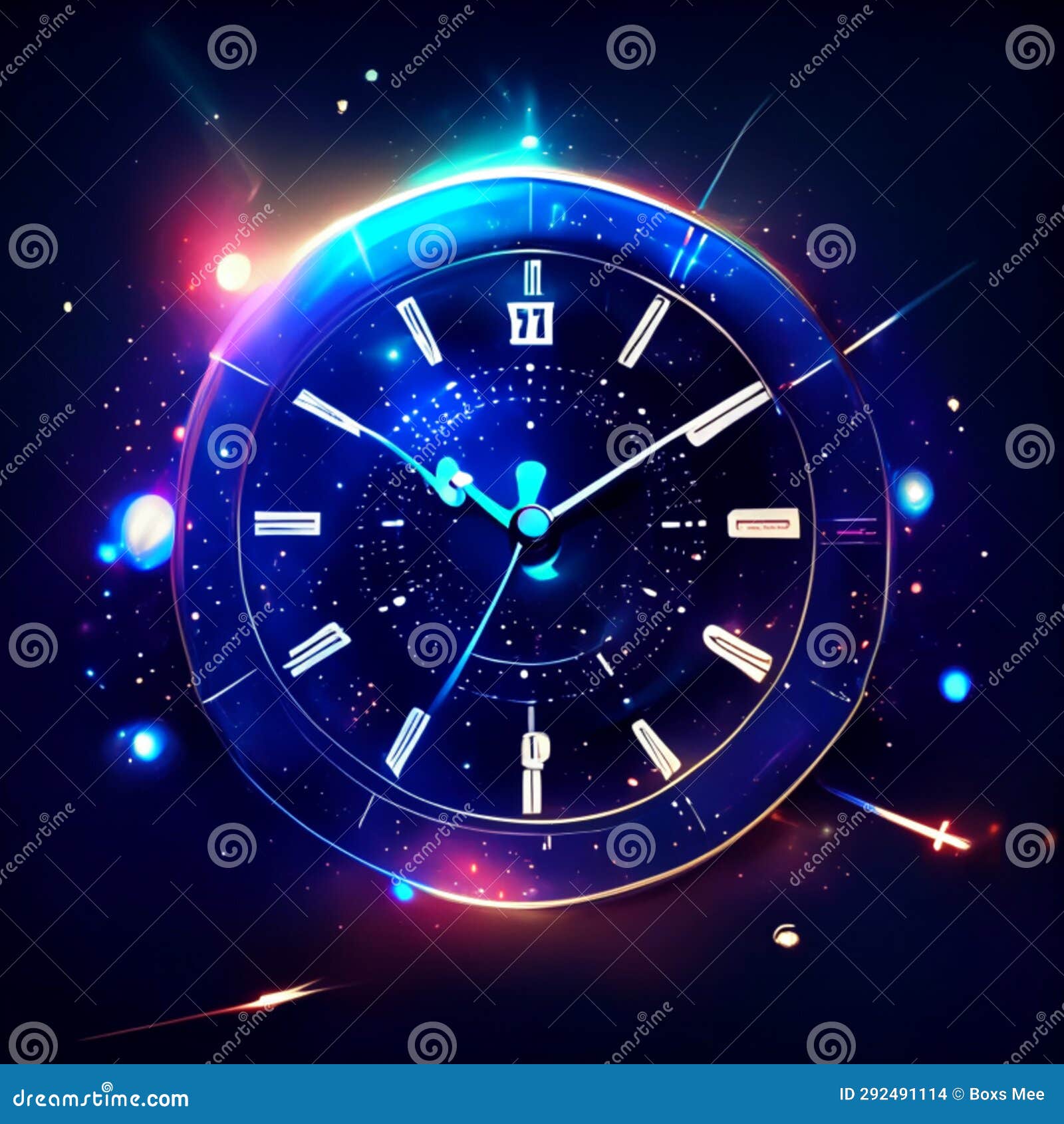 Vector Illustration of Abstract Clock on Dark Blue Background. Time ...