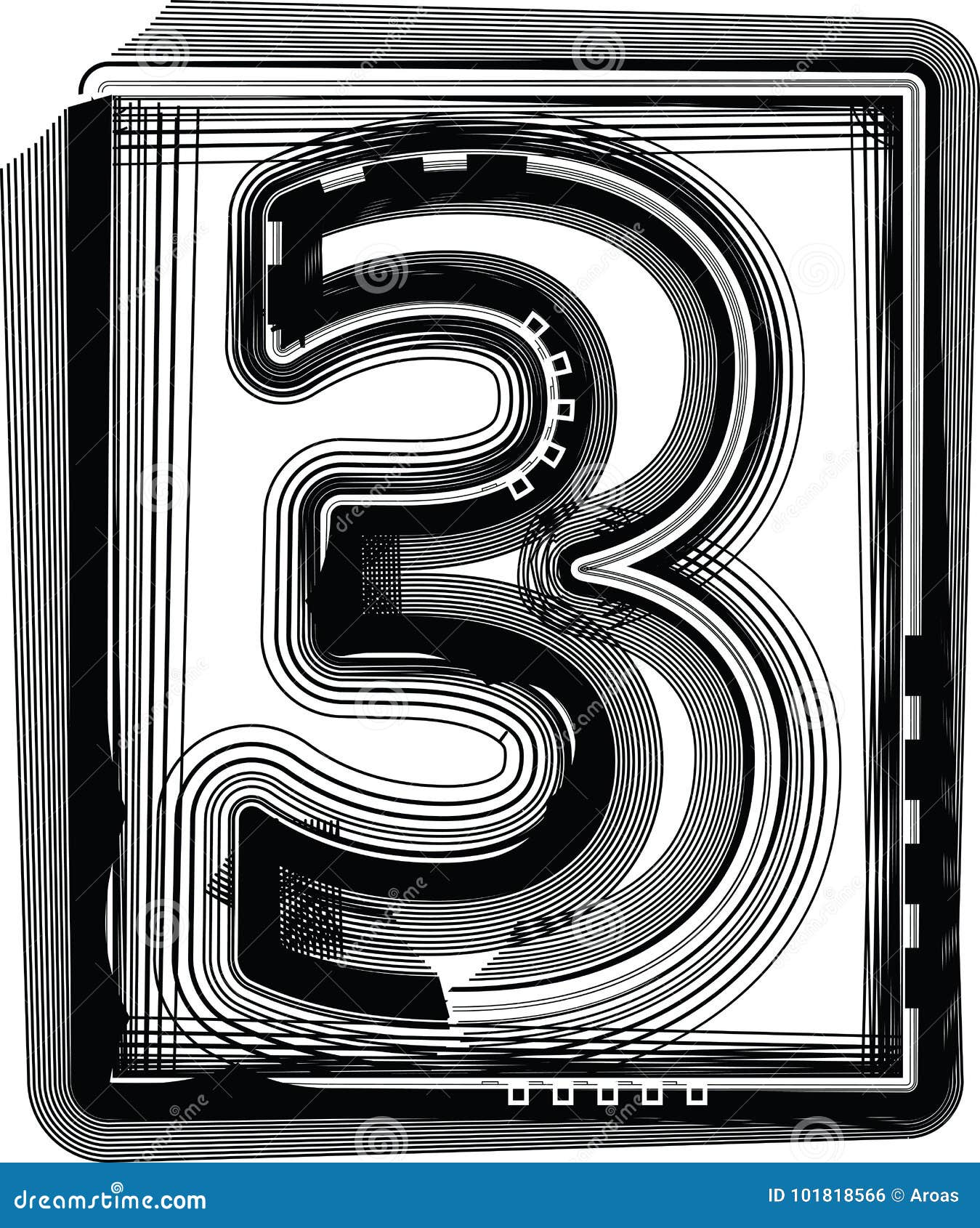 Striped font NUMBER 3 stock vector. Illustration of doodle - 101818566