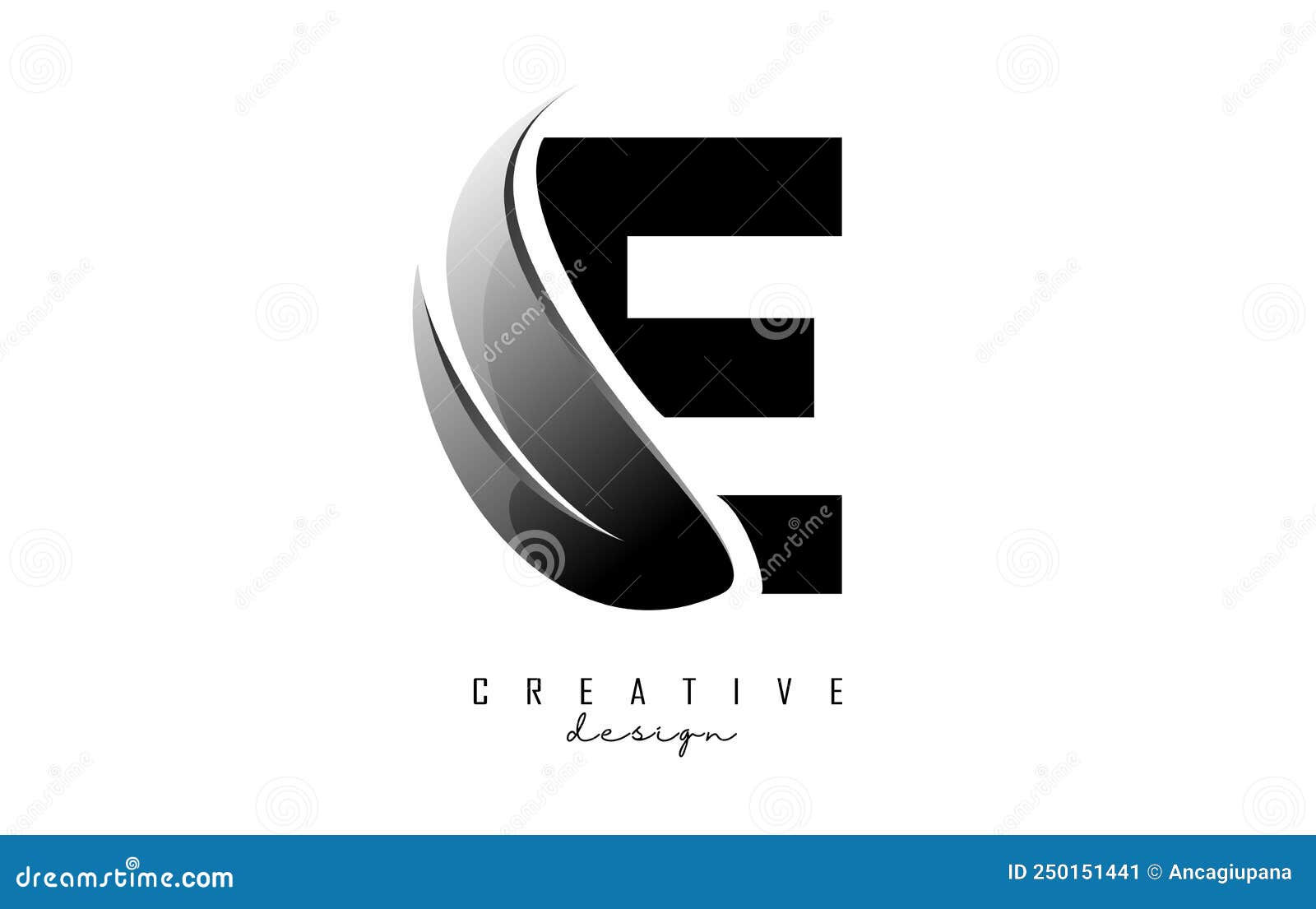 Vector Illustration of Abstract Letter E with Black Leaf Design. Stock ...