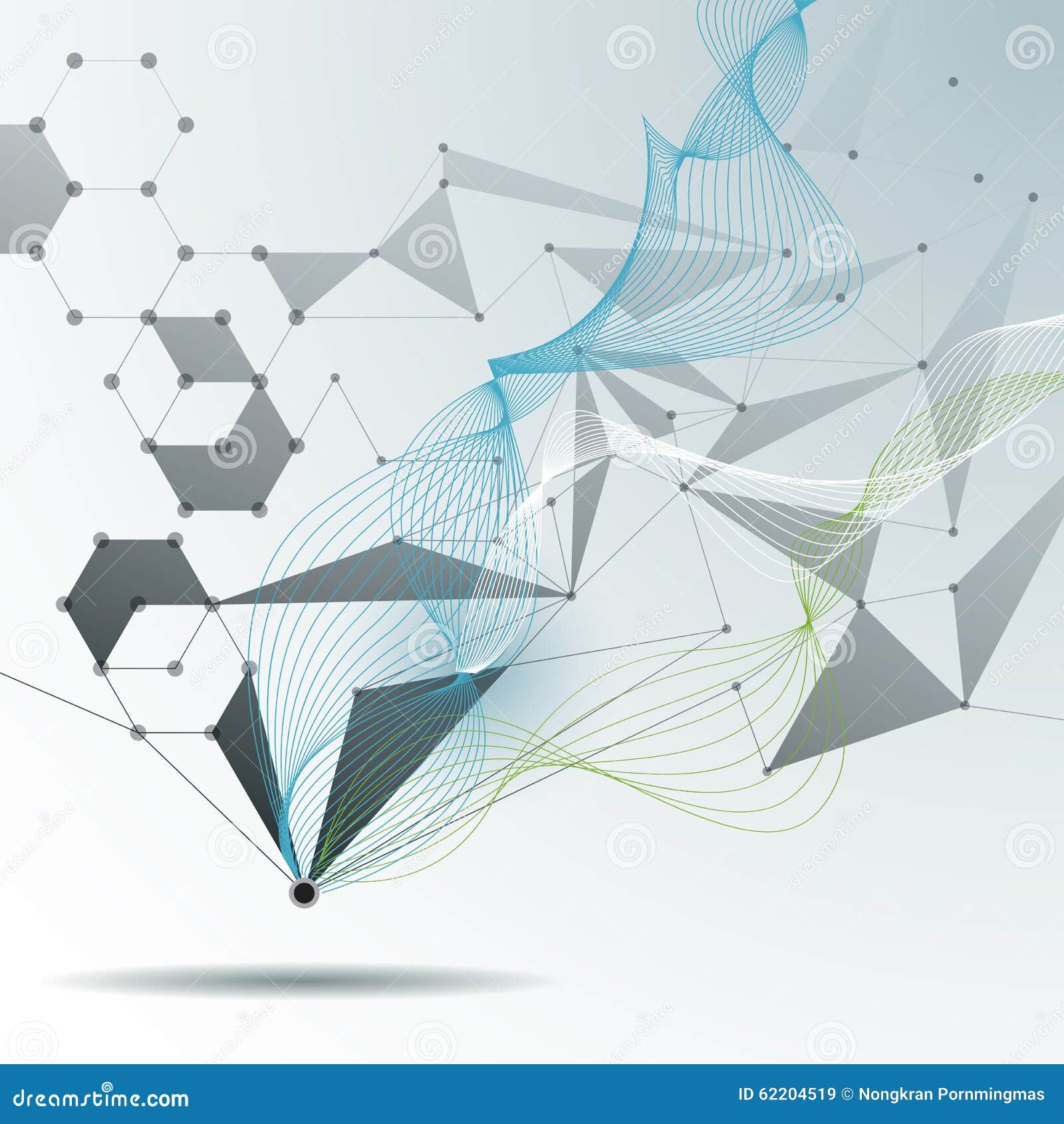 Vector Illustration Abstract Molecules and 3D Mesh with Circles, Lines ...