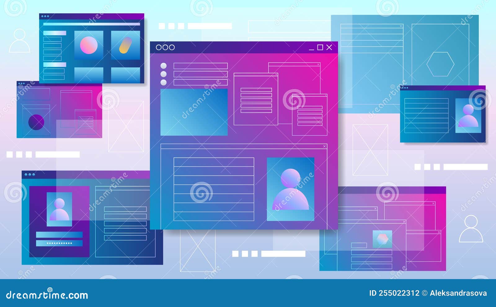 Vector Illustration with Abstract Web Pages and User Interfaces. Stock ...