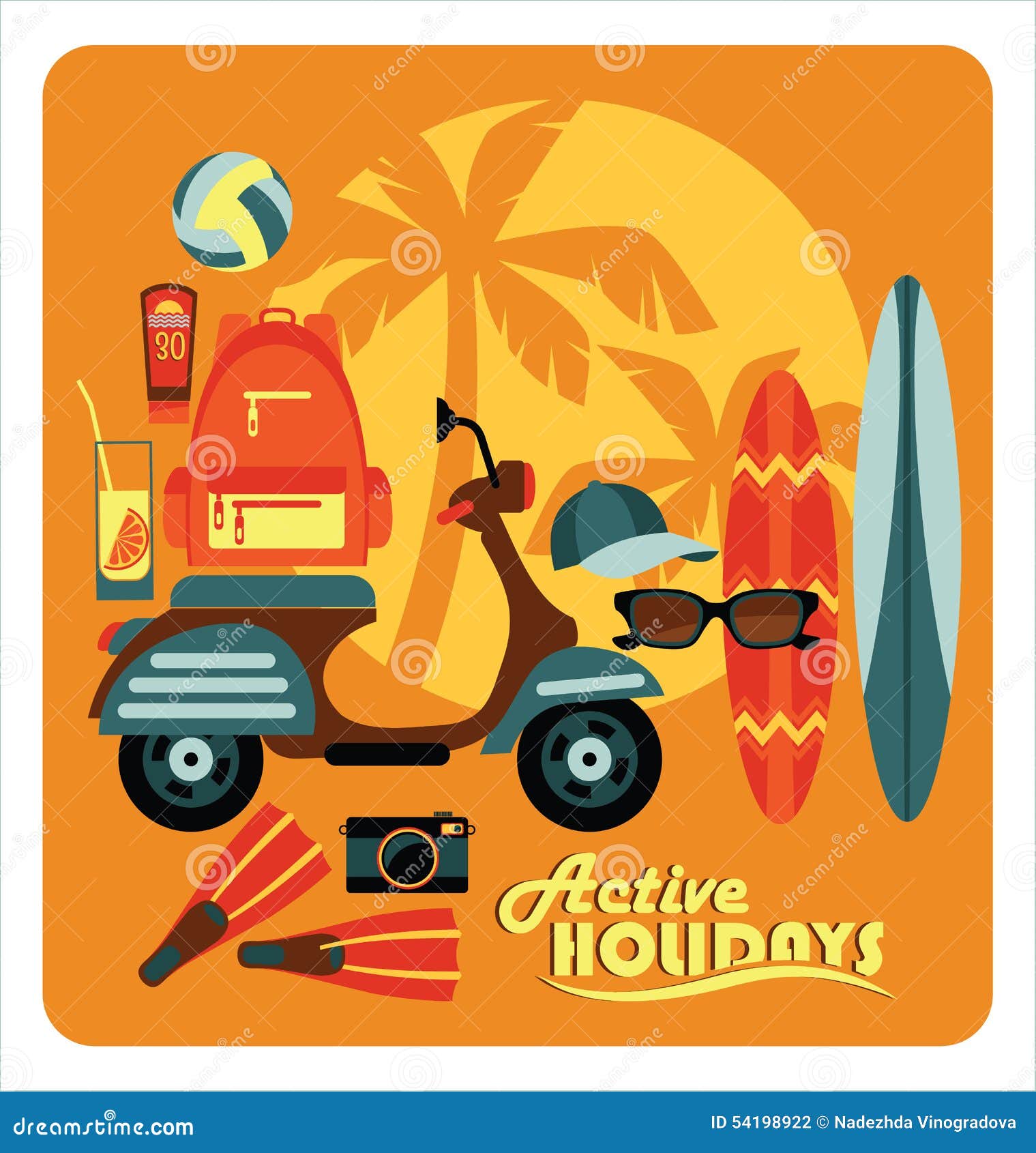 Vector Illustration of Active Summer Holidays. Stock Vector ...
