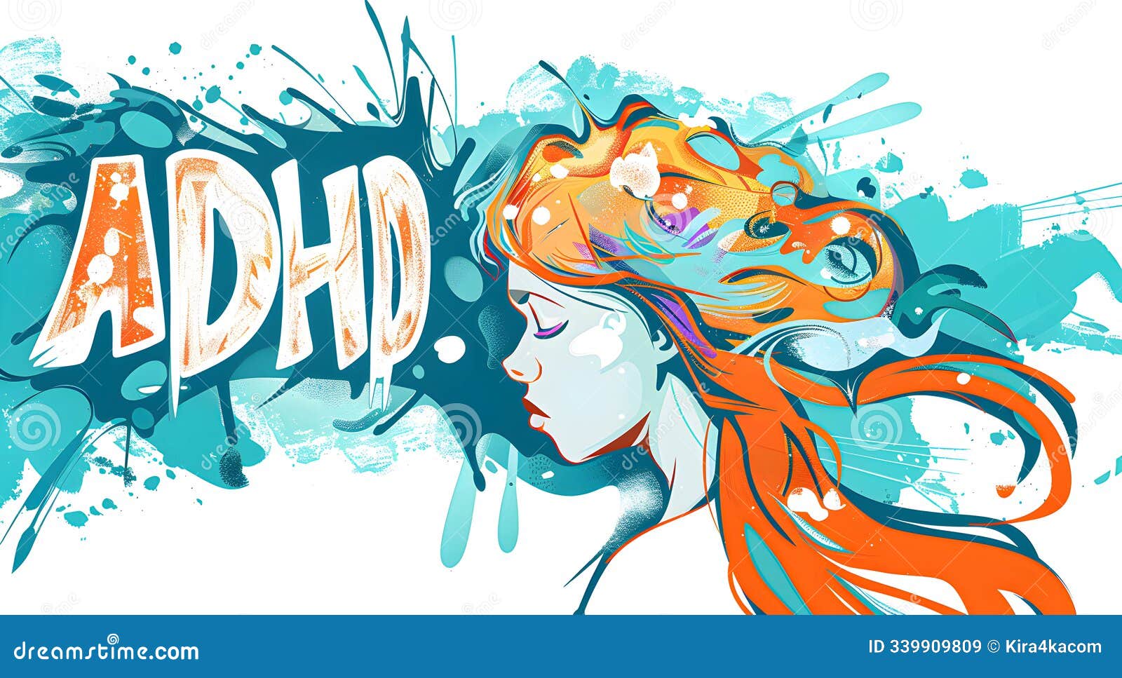 Vector Illustration of ADHD Isolated on White Background. Psychology ...