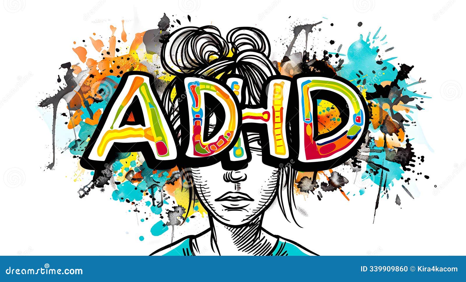 Vector Illustration of ADHD Isolated on White Background. Psychology ...