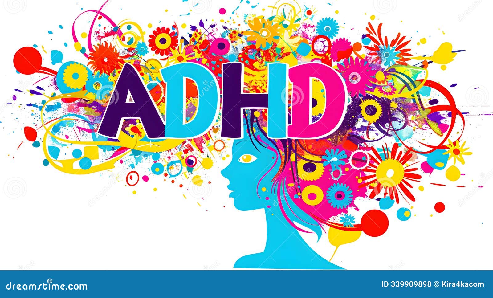 Vector Illustration of ADHD Isolated on White Background. Psychology ...
