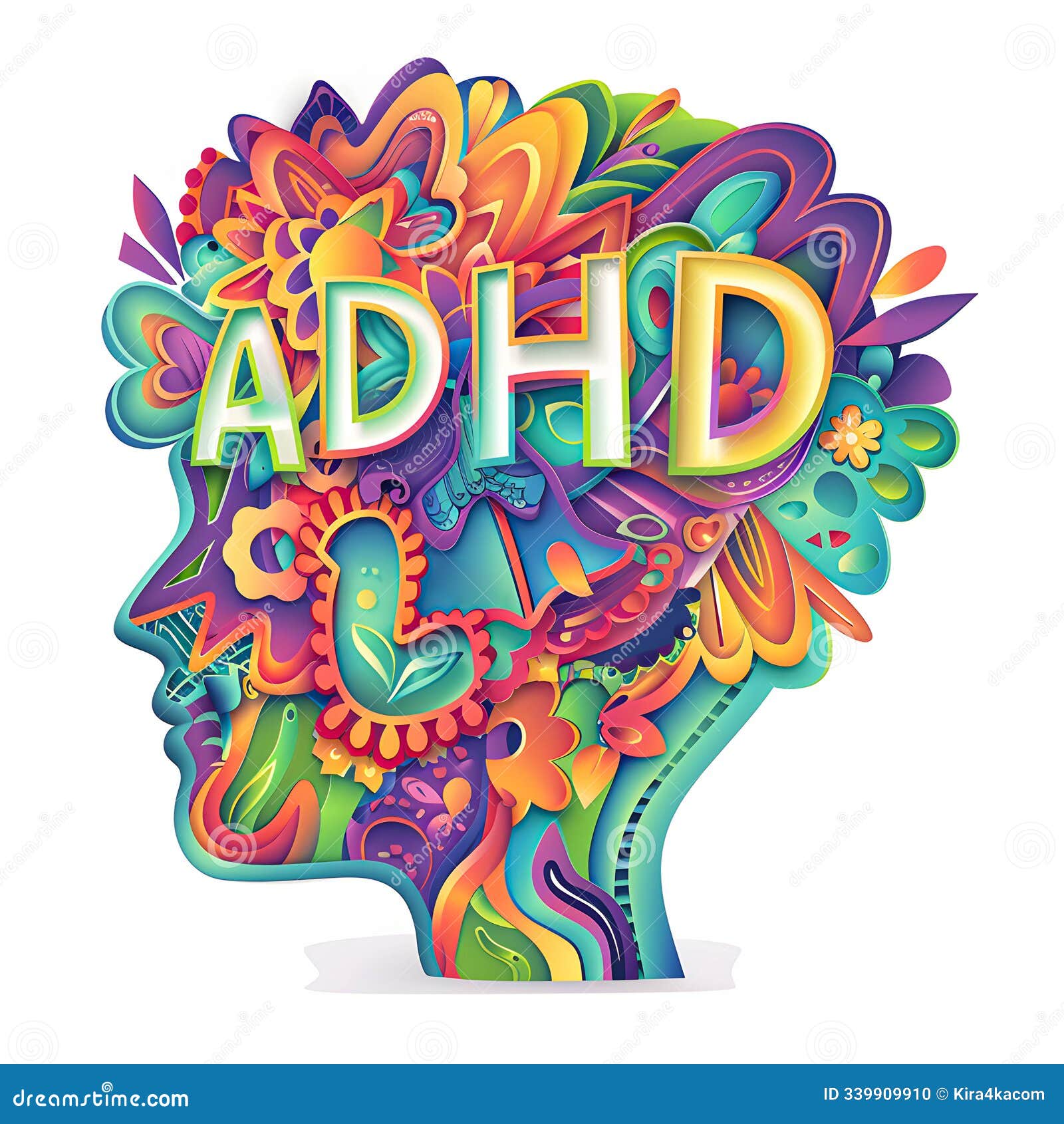 Vector Illustration of ADHD Isolated on White Background. Psychology ...