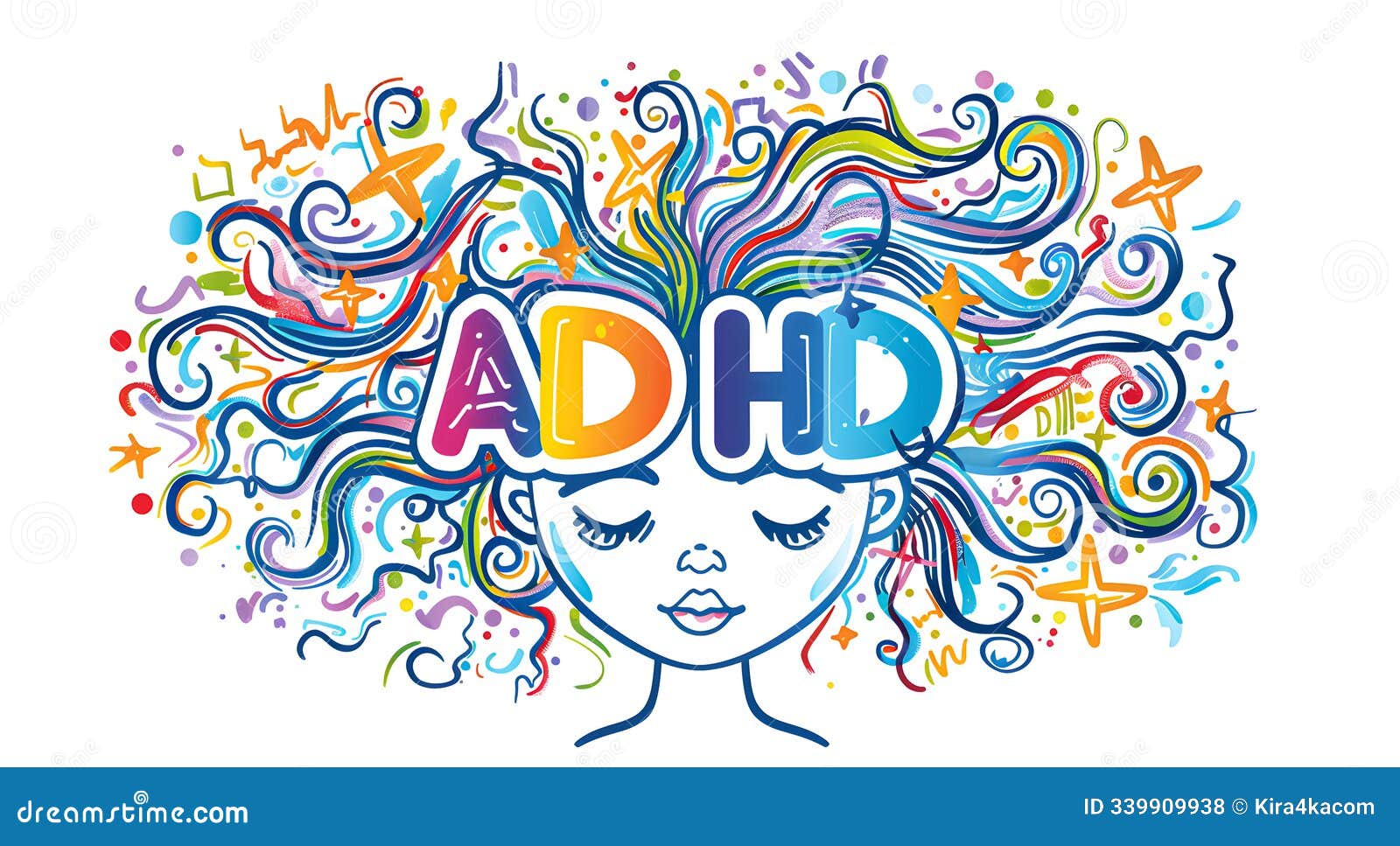 Vector Illustration of ADHD Isolated on White Background. Psychology ...