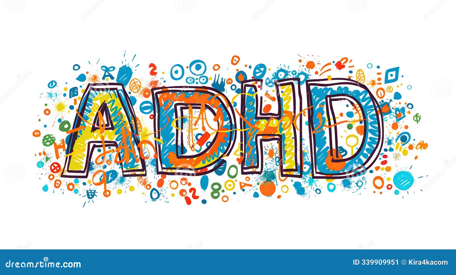 Vector Illustration of ADHD Isolated on White Background. Psychology ...