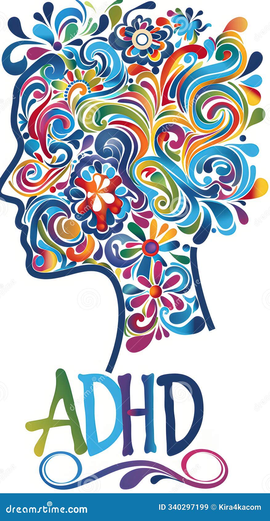 Vector Illustration of ADHD Isolated on White Background. Psychology ...