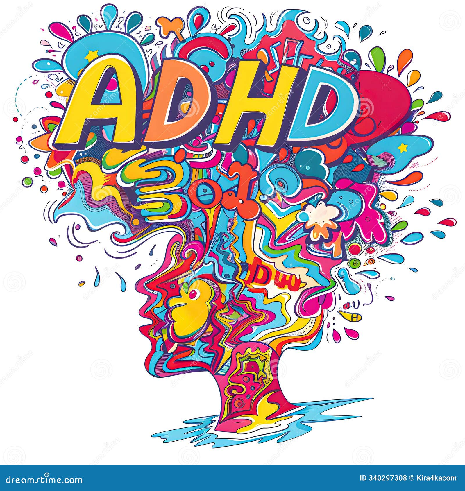 Vector Illustration of ADHD Isolated on White Background. Psychology ...