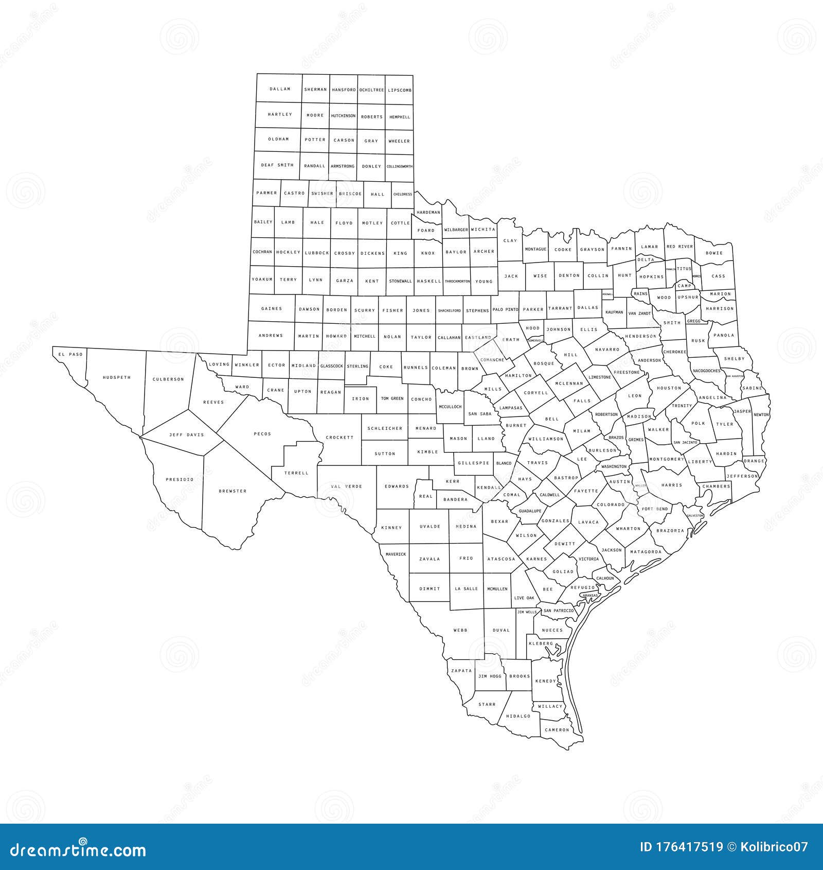 Vector Illustration of Administrative Division Map of Texas. Vector Map ...