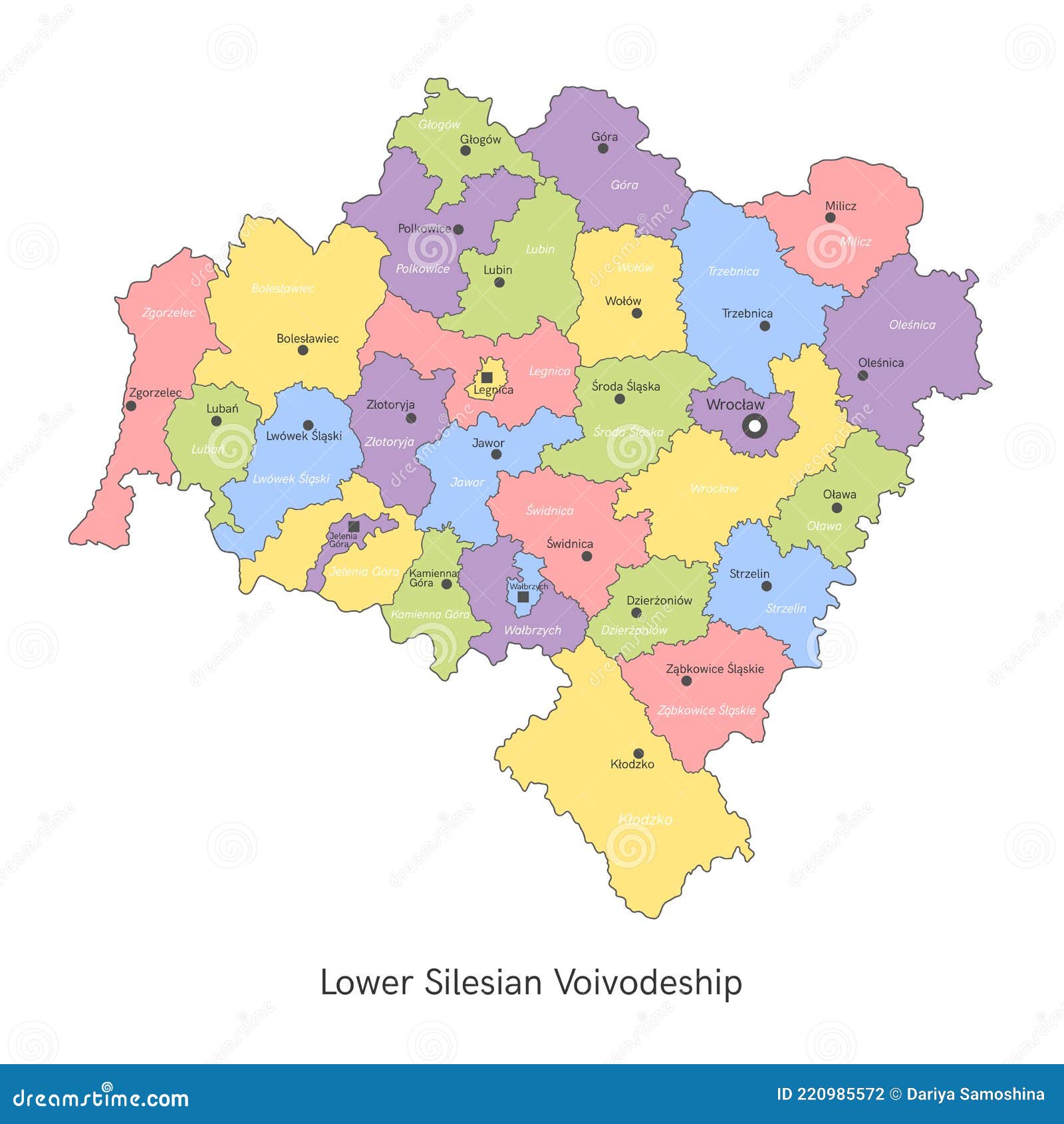 Vector Illustration: Administrative Map of Poland. Lower Silesian ...