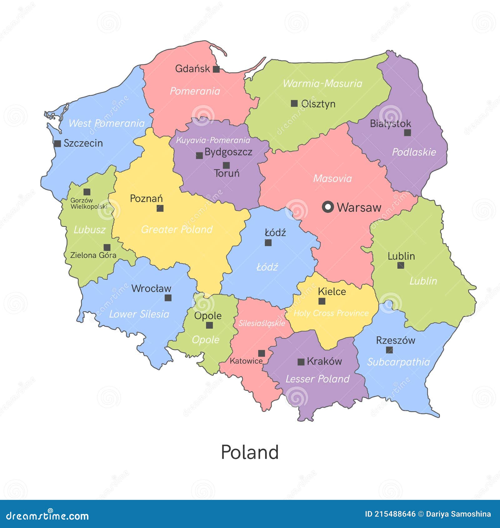 Vector Illustration Administrative Map of Poland with Regions Stock ...