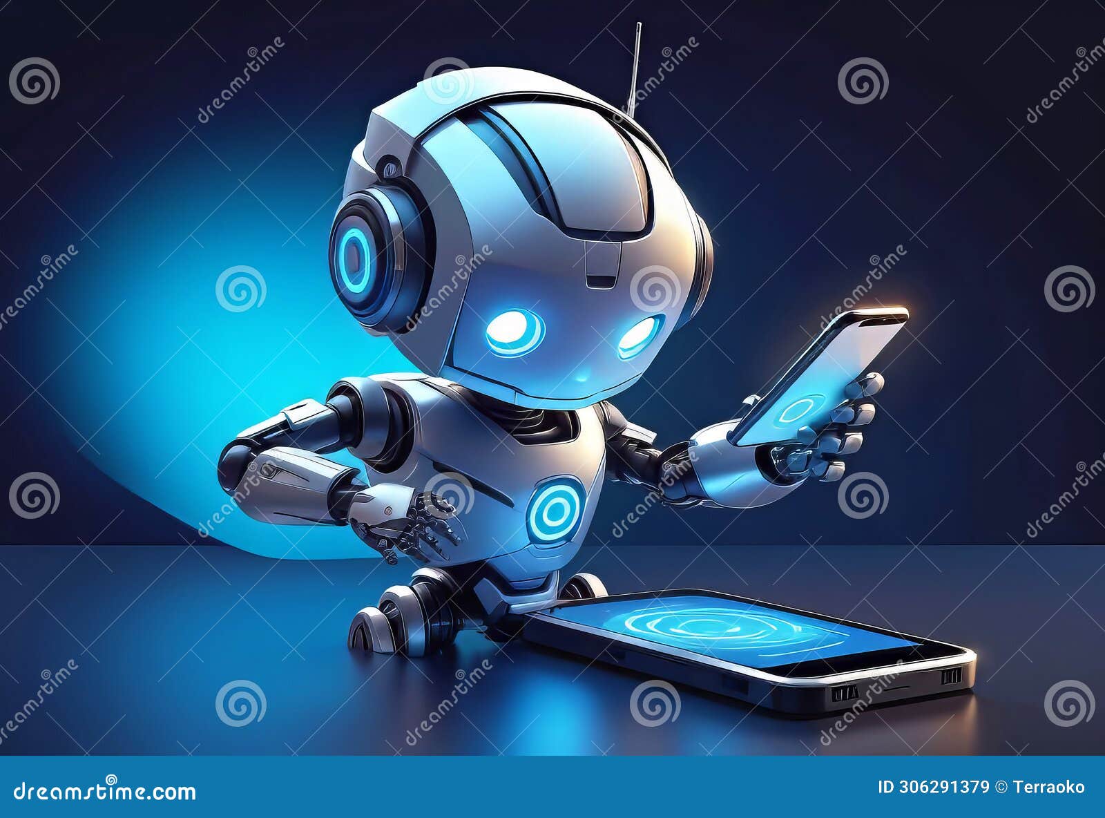 Vector Illustration, Adorable 3D Robot Character Interacting with ...