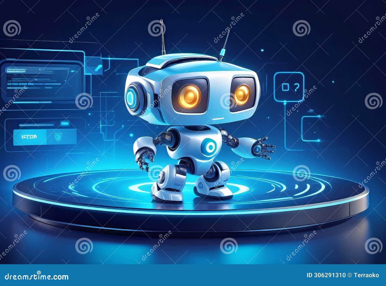 Vector Illustration, Adorable 3D Robot Character Interacting with ...