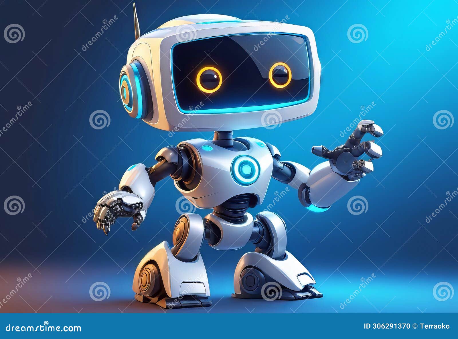 Vector Illustration, Adorable 3D Robot Character Interacting with ...