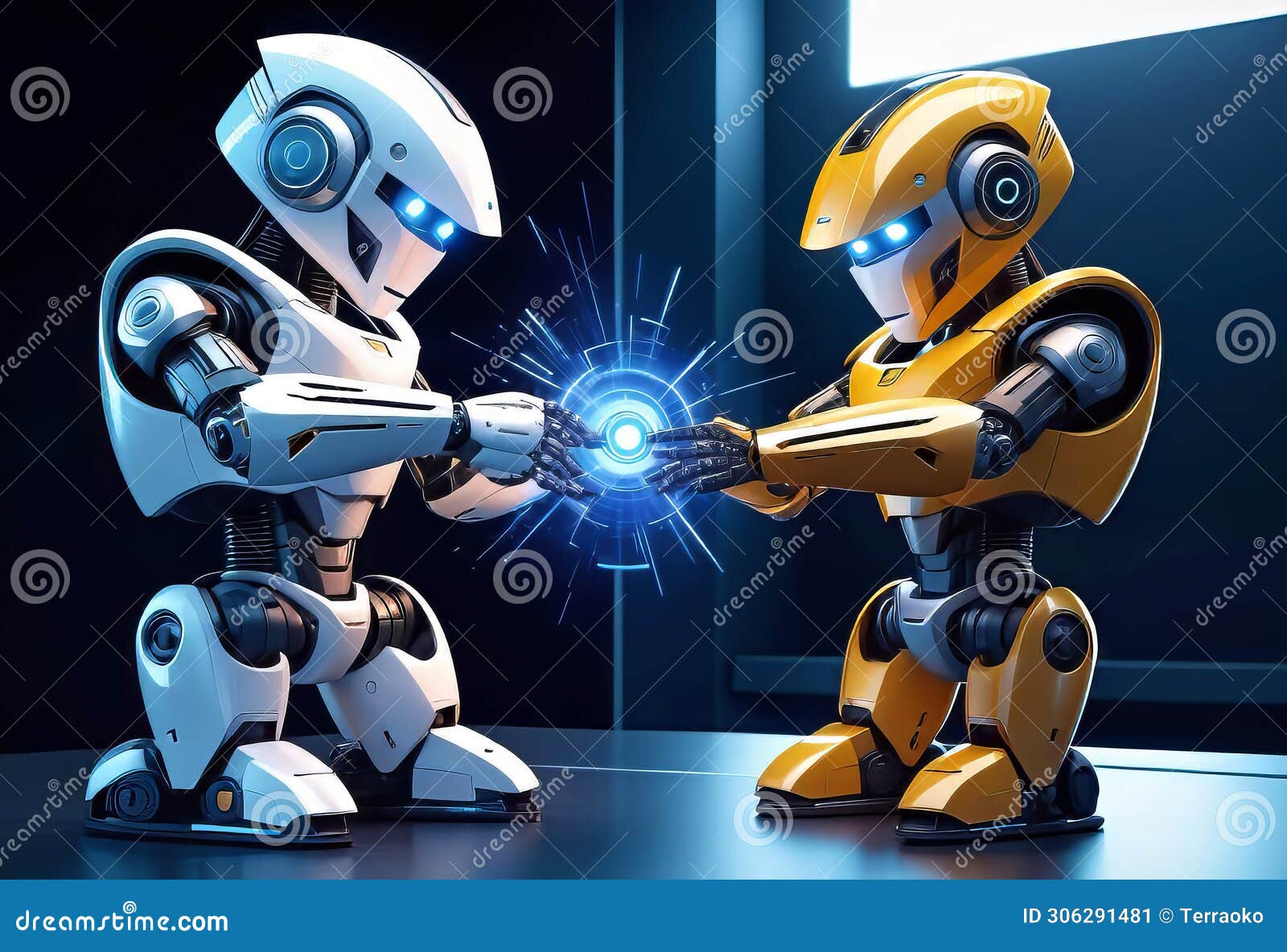Vector Illustration, Adorable 3D Robot Character Interacting with ...
