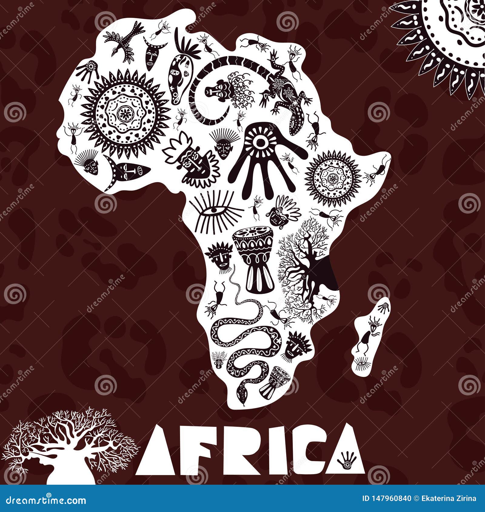 Vector Map of Africa with Ethno Pattern, Tribal Background. Vector ...