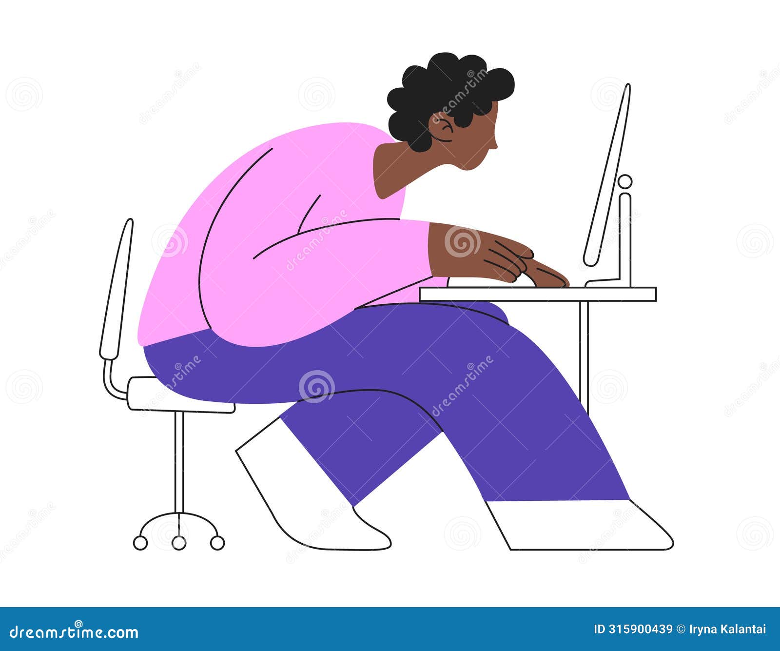 Vector Illustration of an African Man Working at Computer. Deep ...