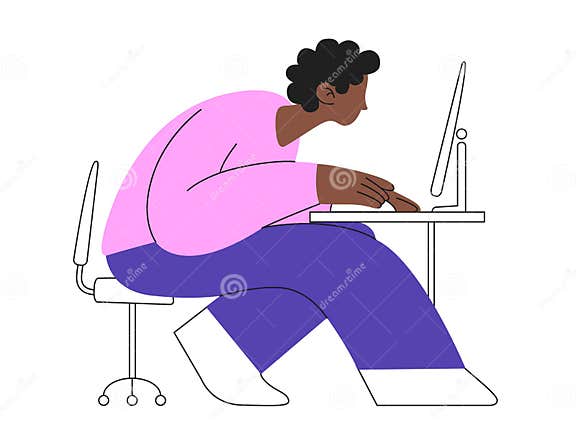Vector Illustration of an African Man Working at Computer. Deep ...