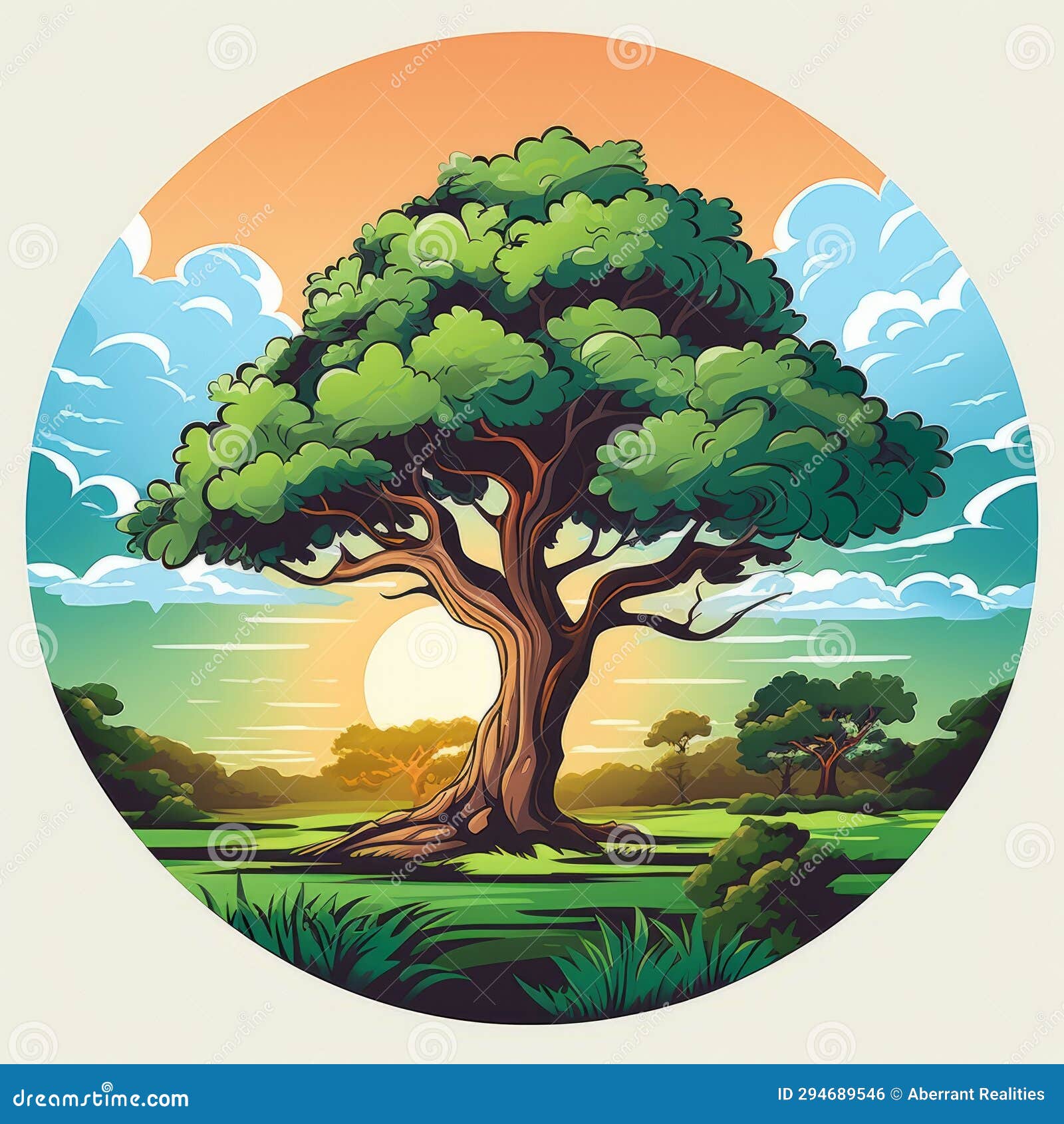 Vector Illustration of an African Tree in the Savannah at Sunset Stock ...