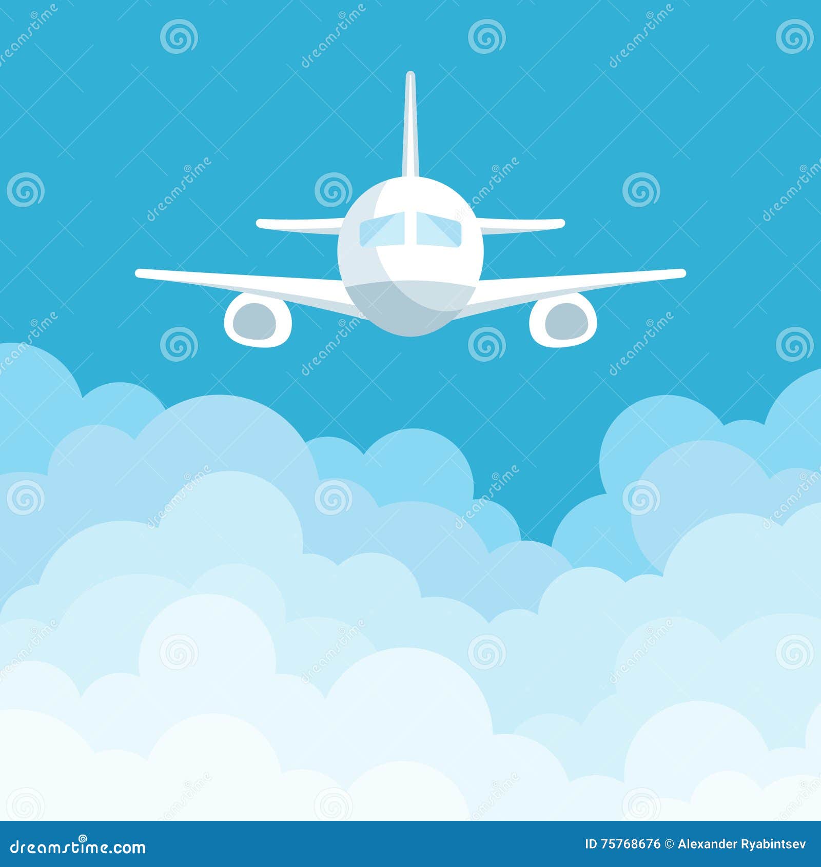 Vector Illustration of Airplane Flying Above the Clouds. Vector ...