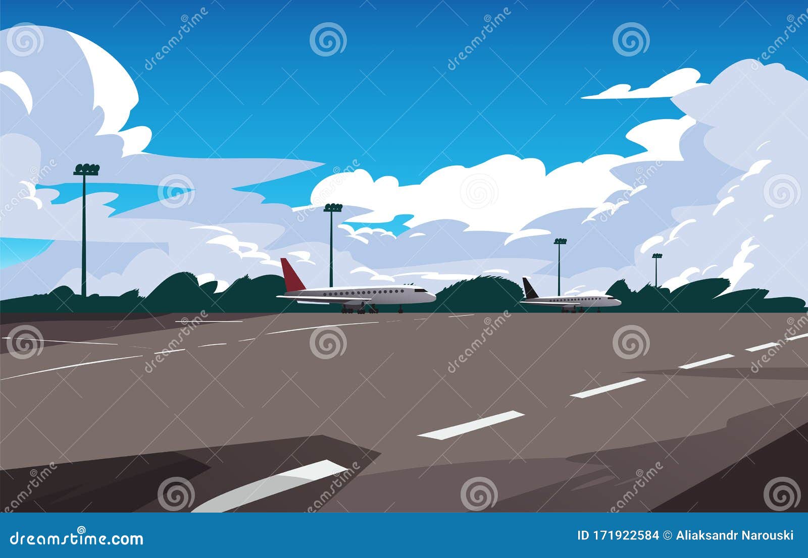 Vector Illustration with Airplanes on the Runway. Stock Vector ...