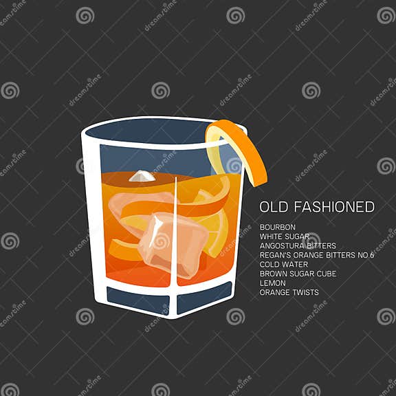 Vector Illustration Alcohol Cocktail Old Fashioned Glass Bourbon Stock