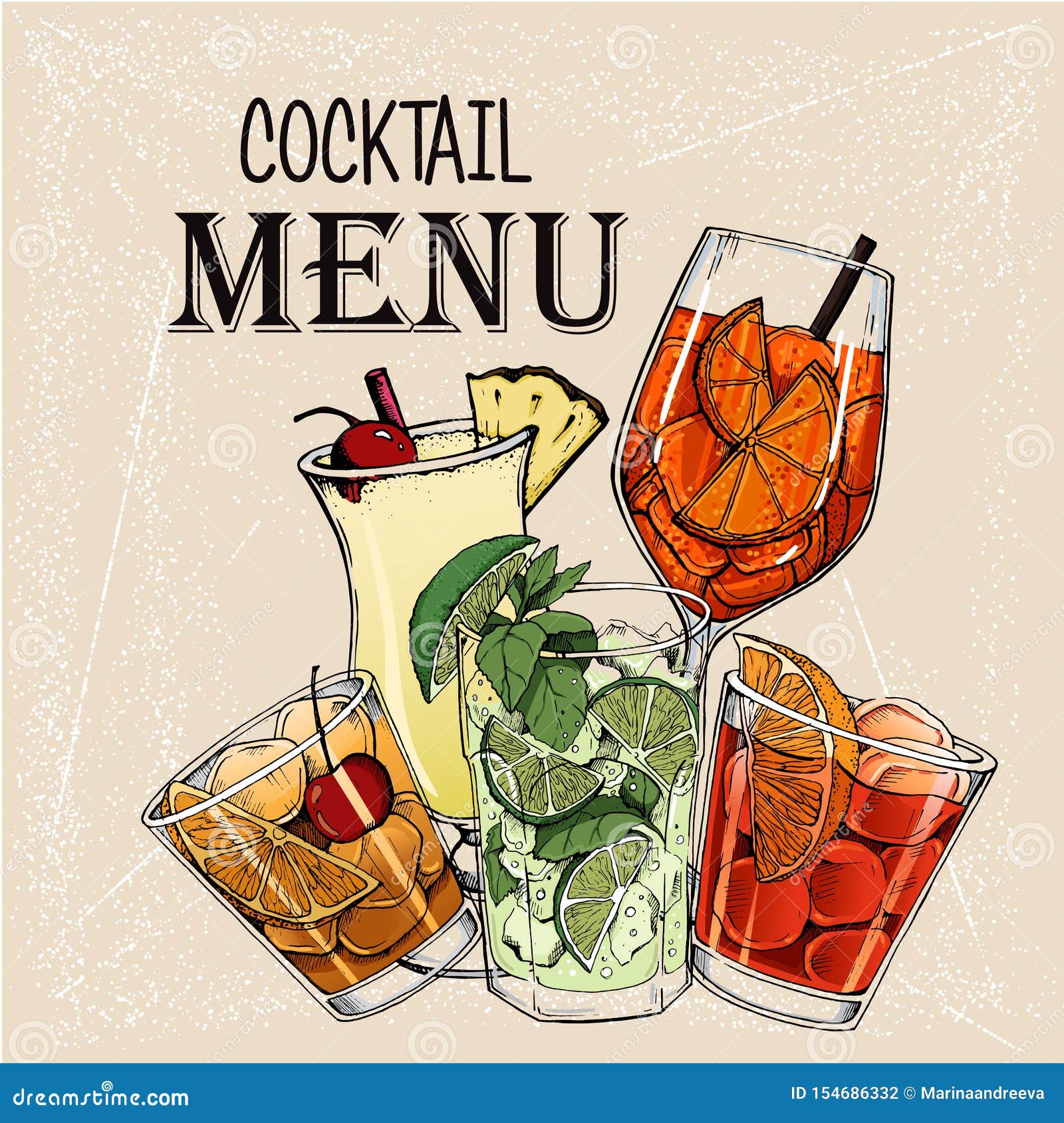 Vector Illustration Of Alcoholic Cocktails Hand Drawn Style 12 Stock