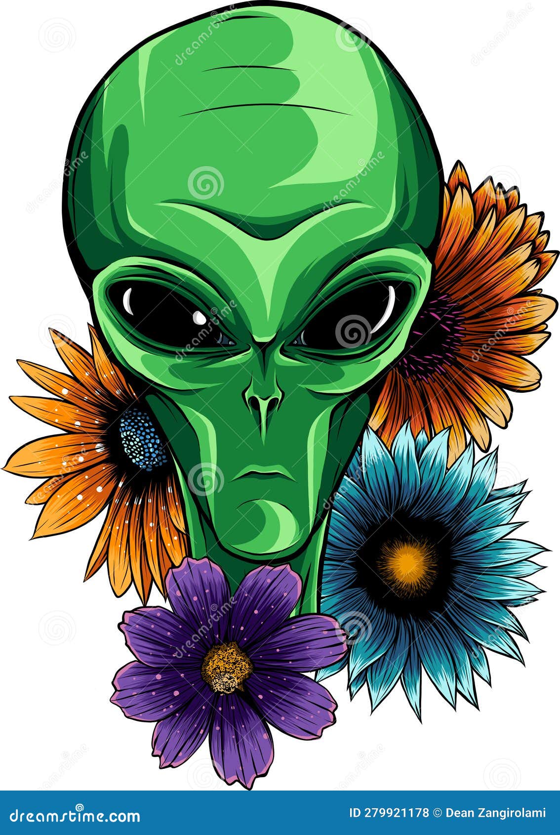 Vector Illustration of Alien Face Flowers with Flower Stock ...